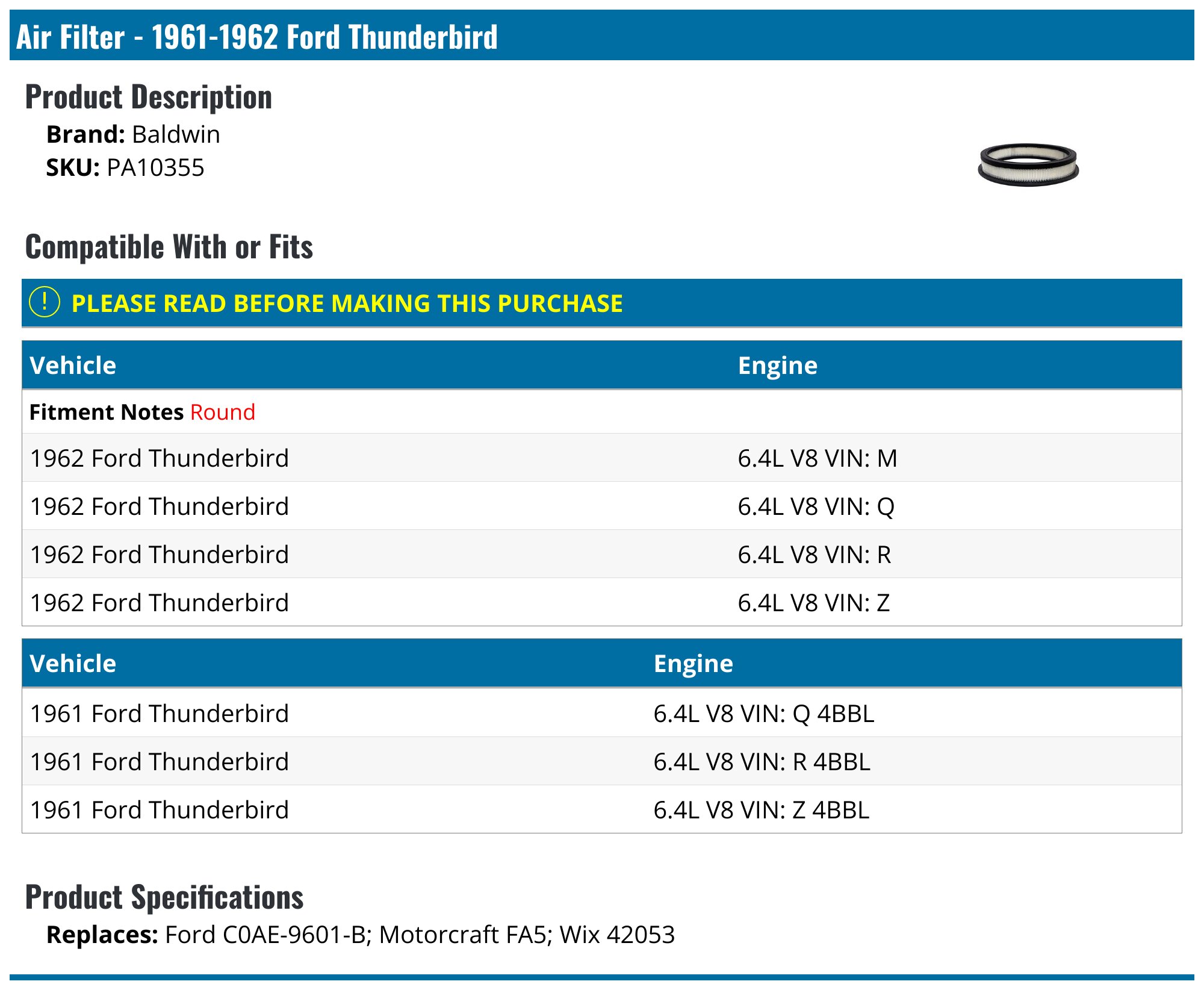 Ford Thunderbird Parts - PartsGeek.com