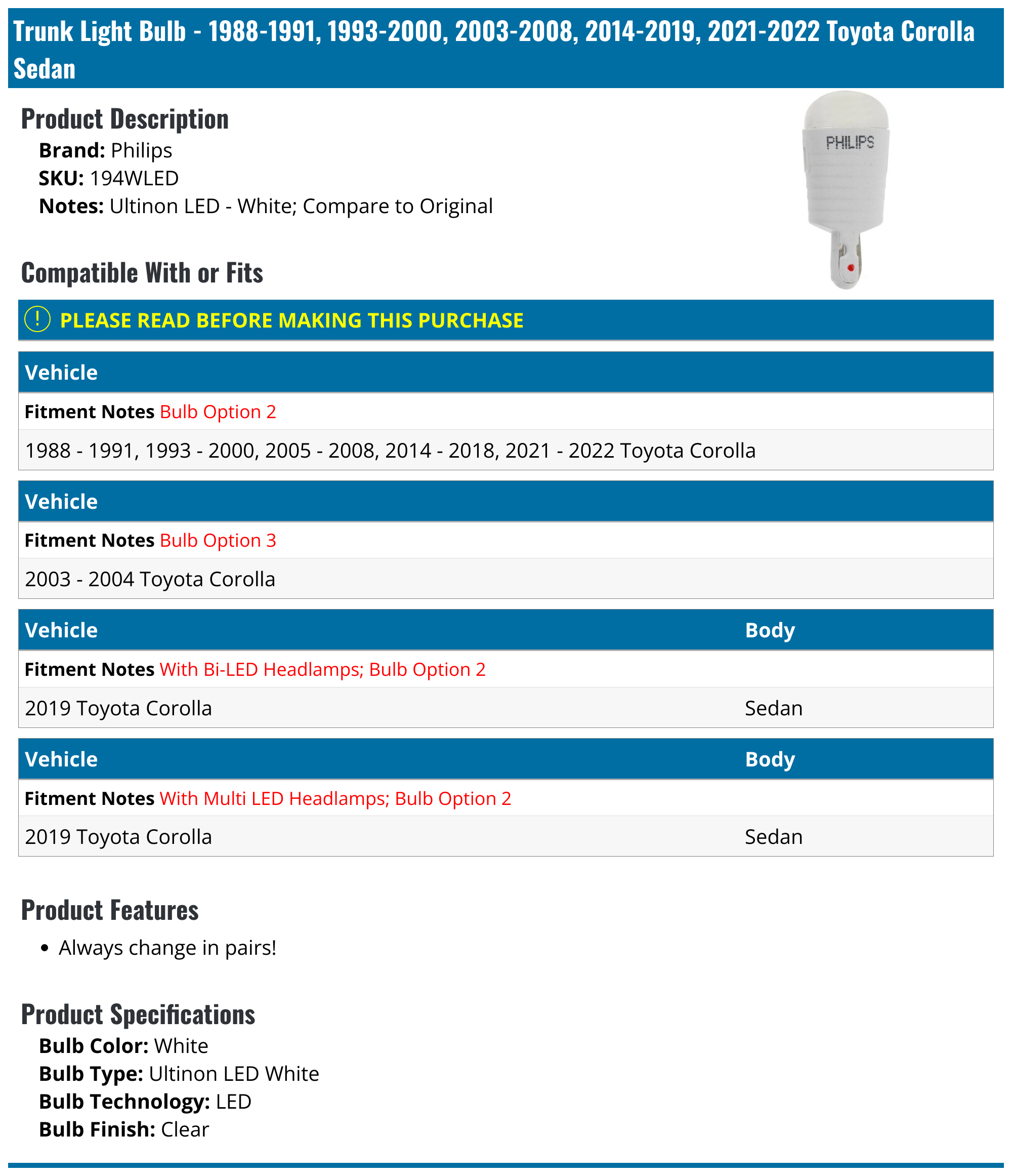1988-1991, 1993-2000, 2003-2008, 2014-2019, 2021-2024 Toyota Corolla ...