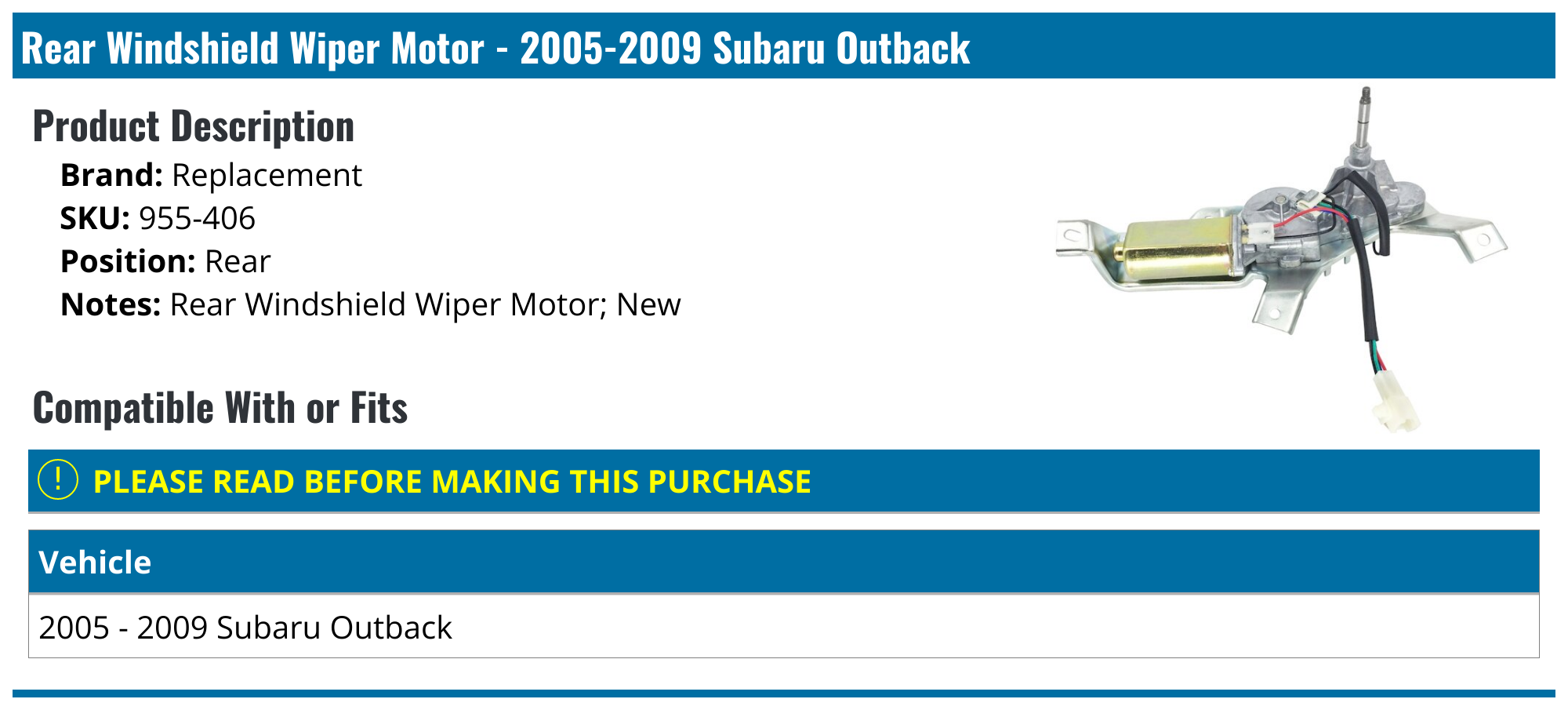 Windshield Wiper Motor Replacement - Front & Rear OEM and Aftermarket