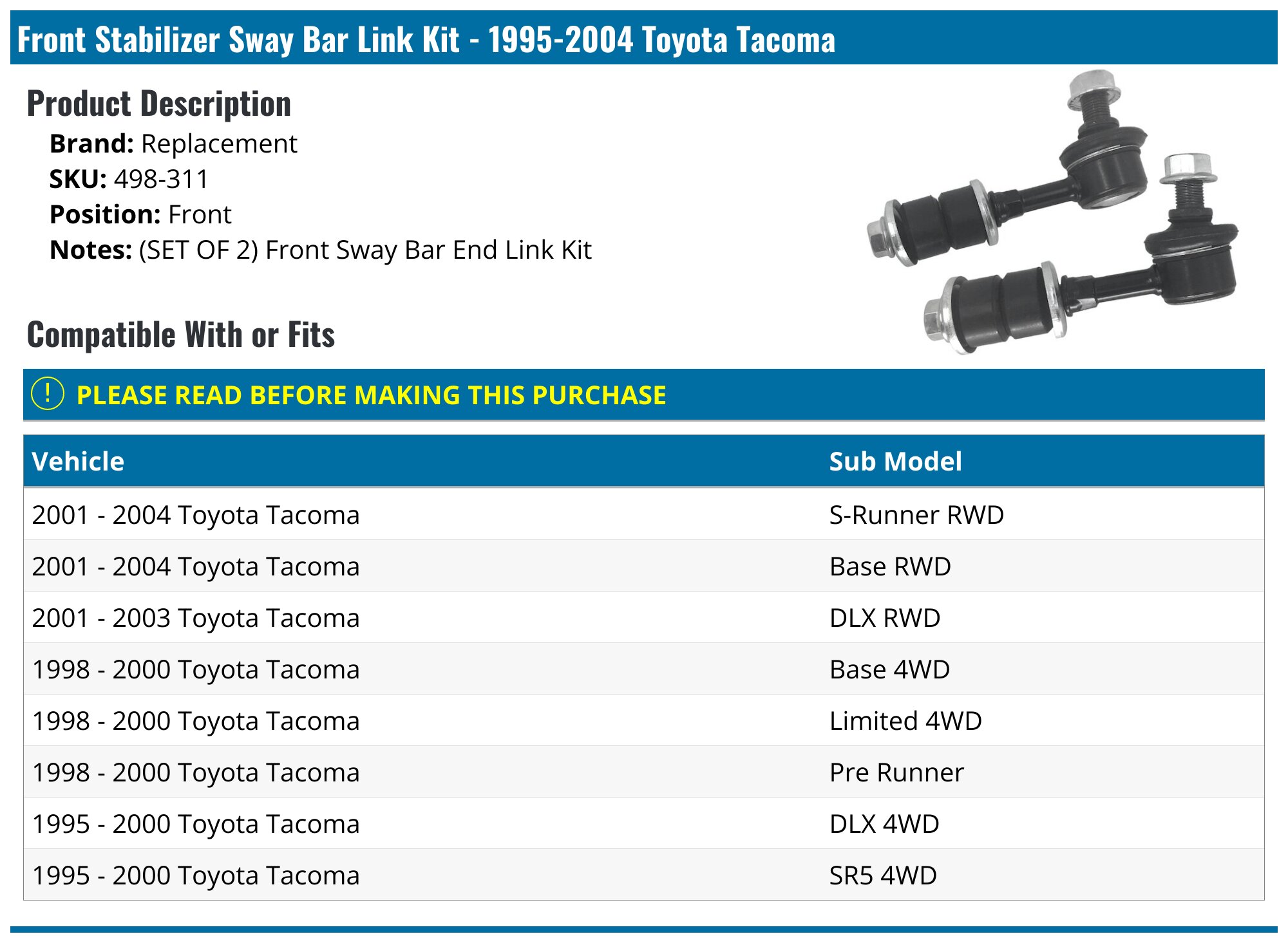 Sway Bar Link Replacement - Front & Rear Stabilizer Bar Links