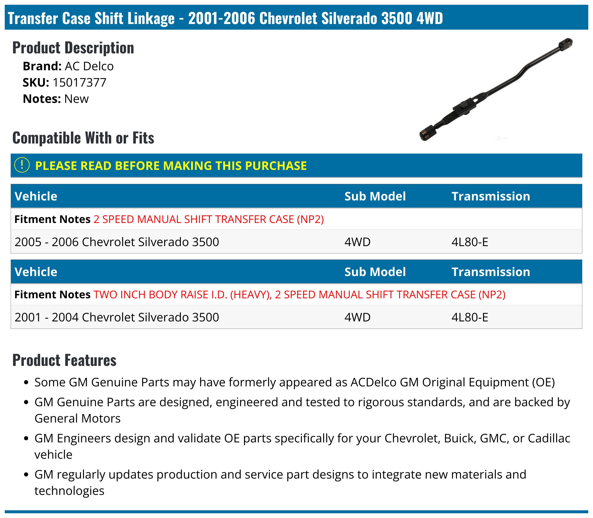 2001-2006 Chevrolet Silverado 3500 Transfer Case Shift Linkage - AC ...