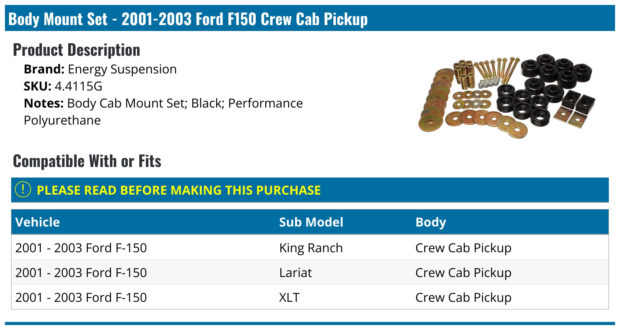2001-2003 Ford F150 Body Mount - Energy Suspension 4.4115G - PartsGeek.com