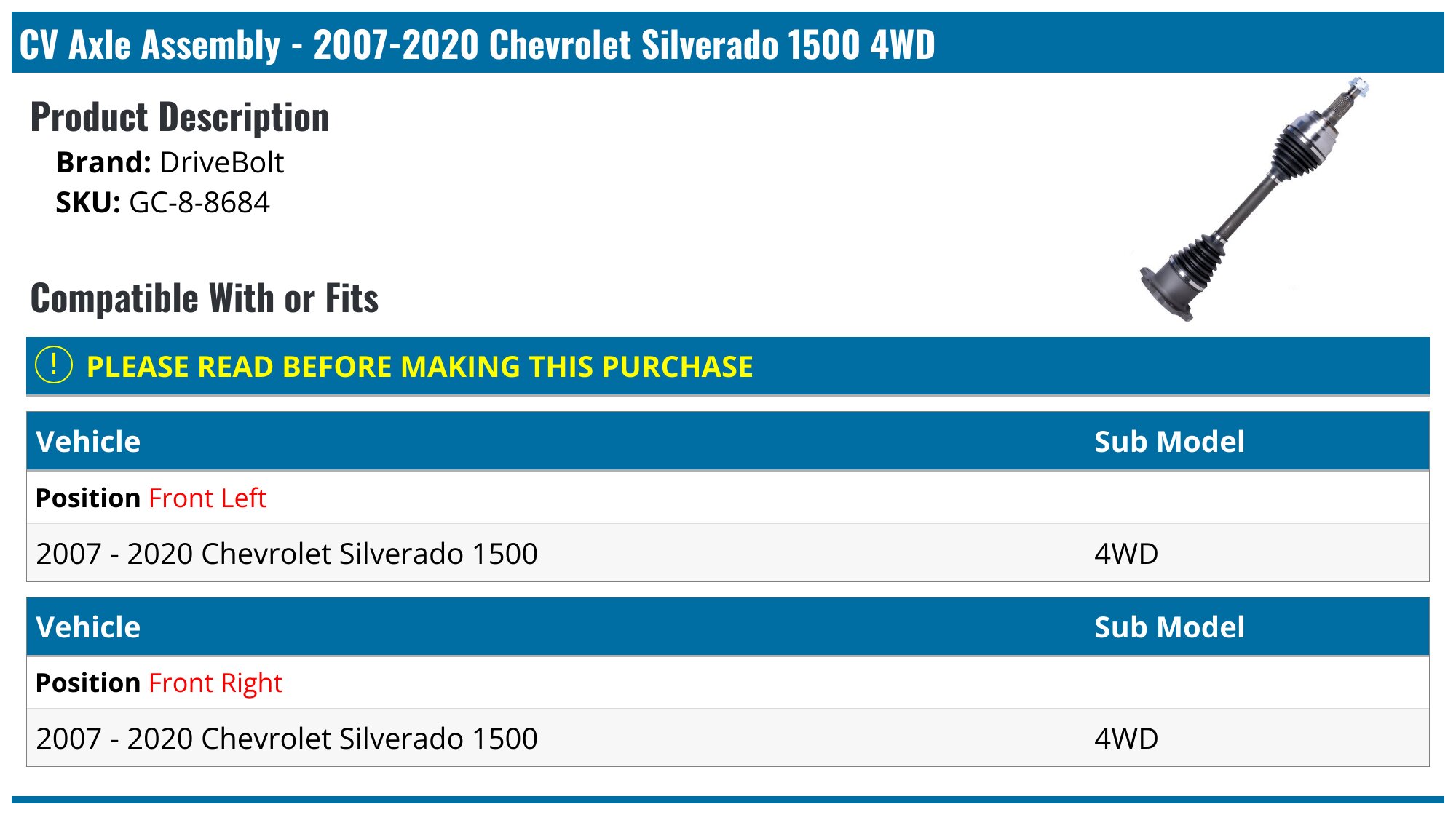 CV Axle Assembly Replacement - Left Right Front & Rear Axles | Parts Geek