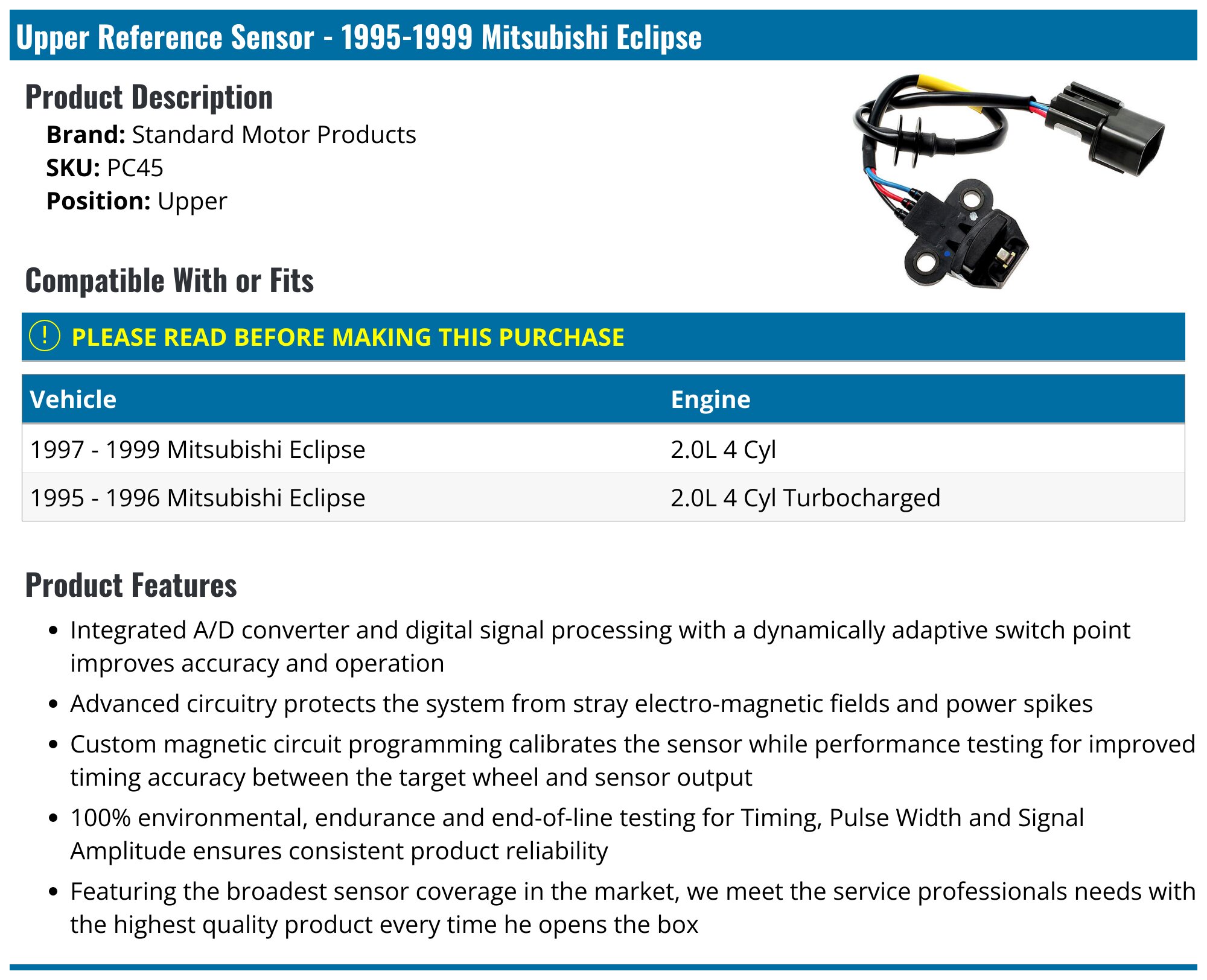 1995-1999 Mitsubishi Eclipse Crank Position Sensor - Standard Motor ...