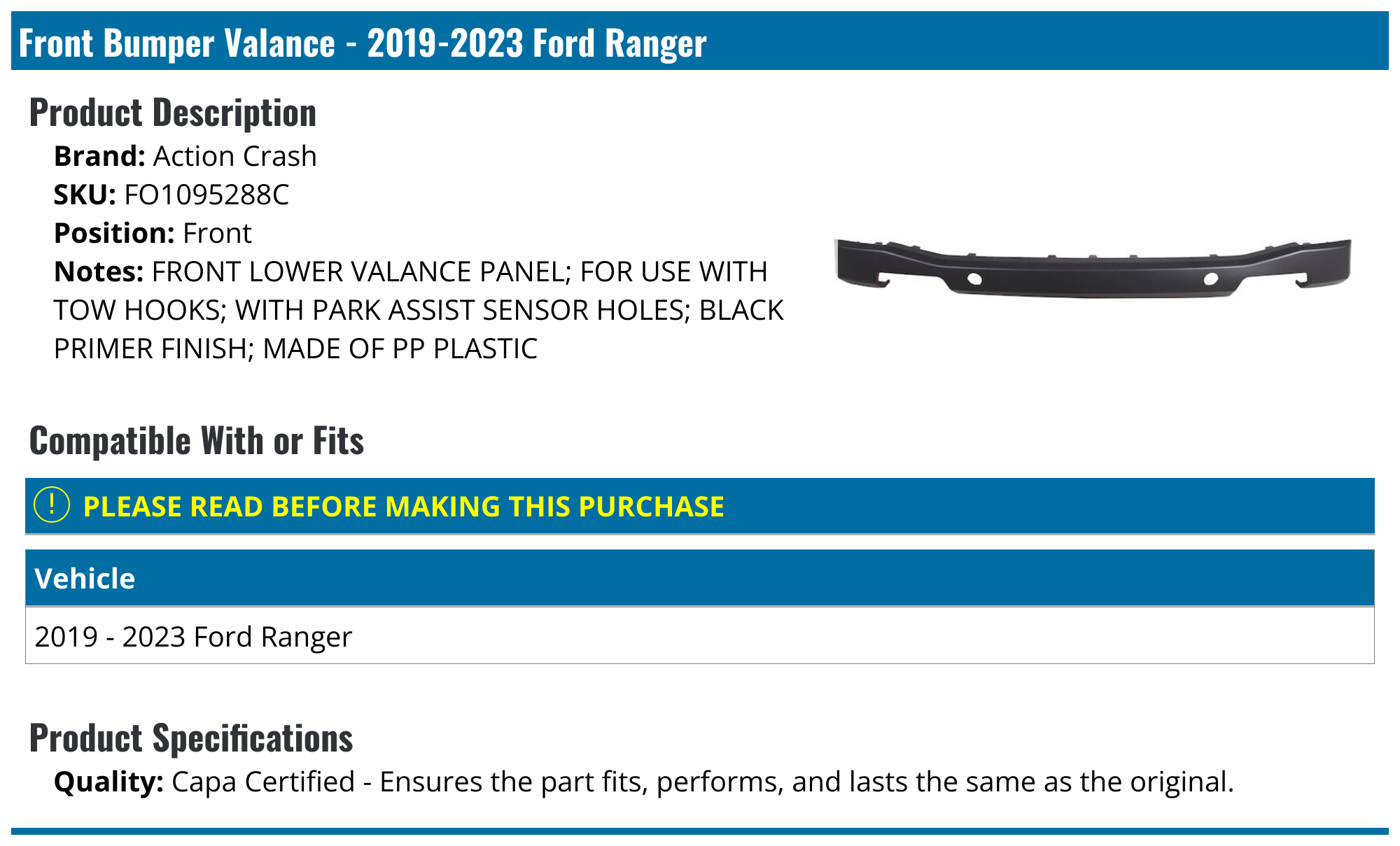 Valance Panel - Front Lower Bumper Valance | Parts Geek