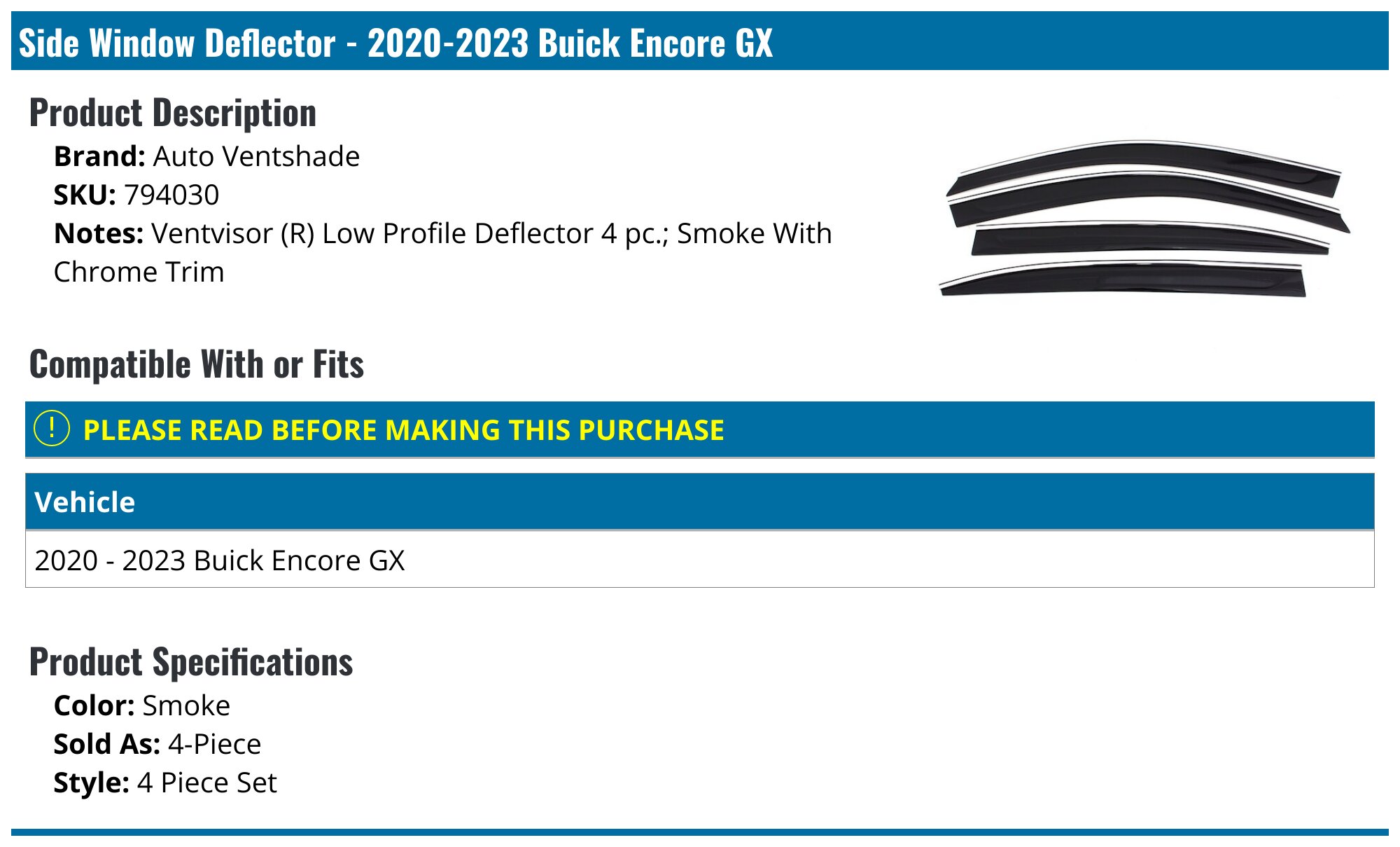 2020-2025 Buick Encore GX Side Window Deflector - Auto Ventshade 794030 ...