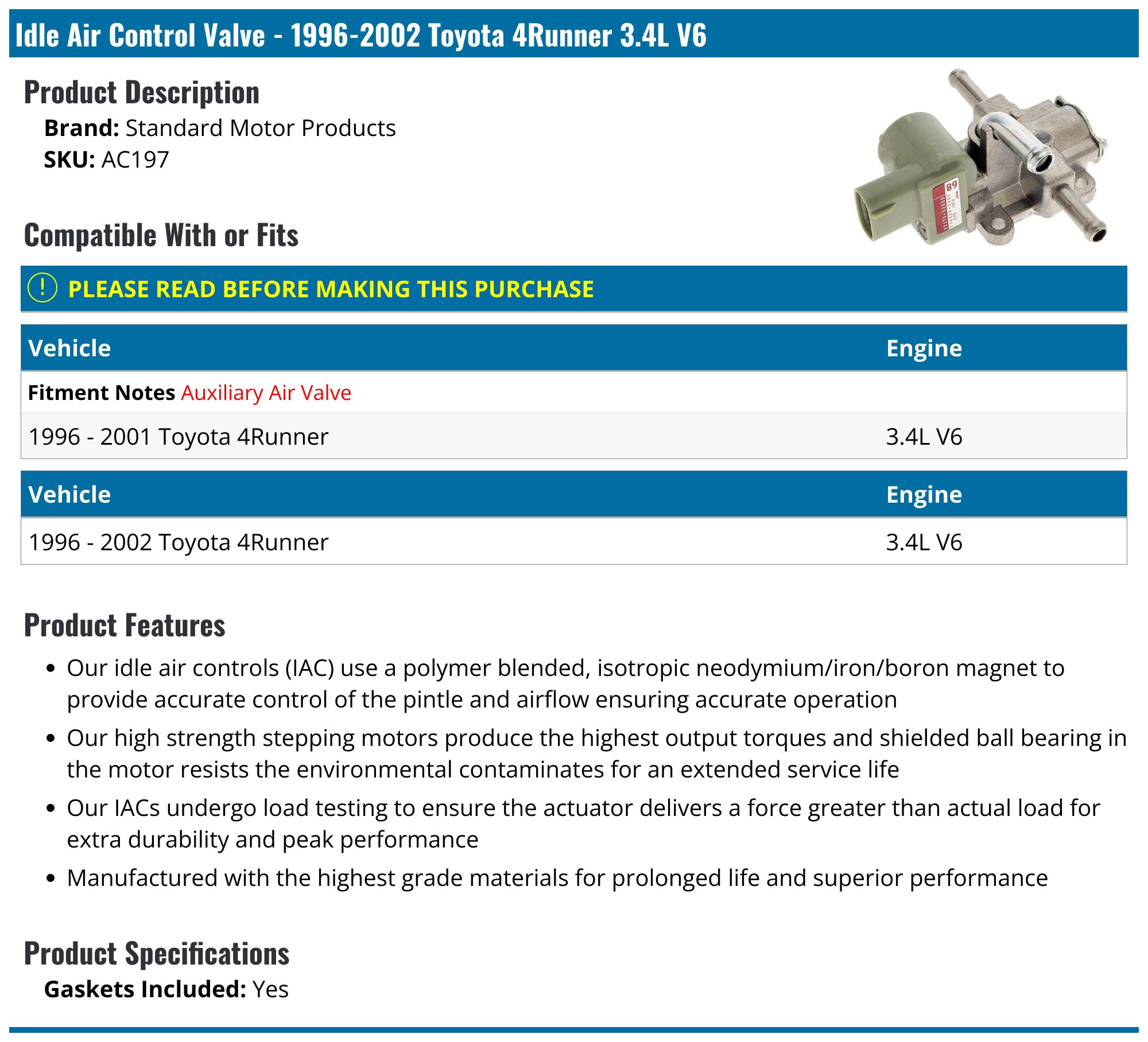 Toyota Idle Control Valve | Tacoma 4Runner Camry Corolla - 2000 1999 ...