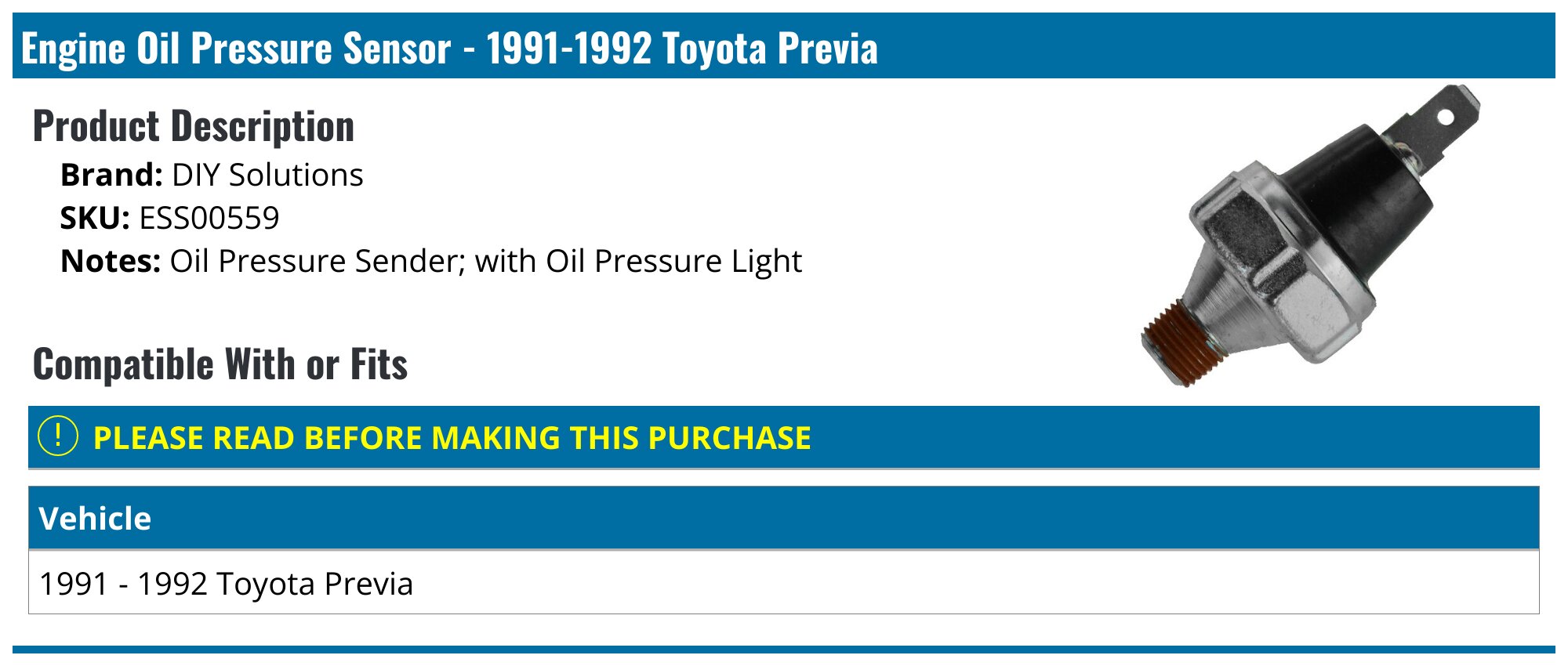 1991-1992 Toyota Previa Engine Oil Pressure Sensor - DIY Solutions ...