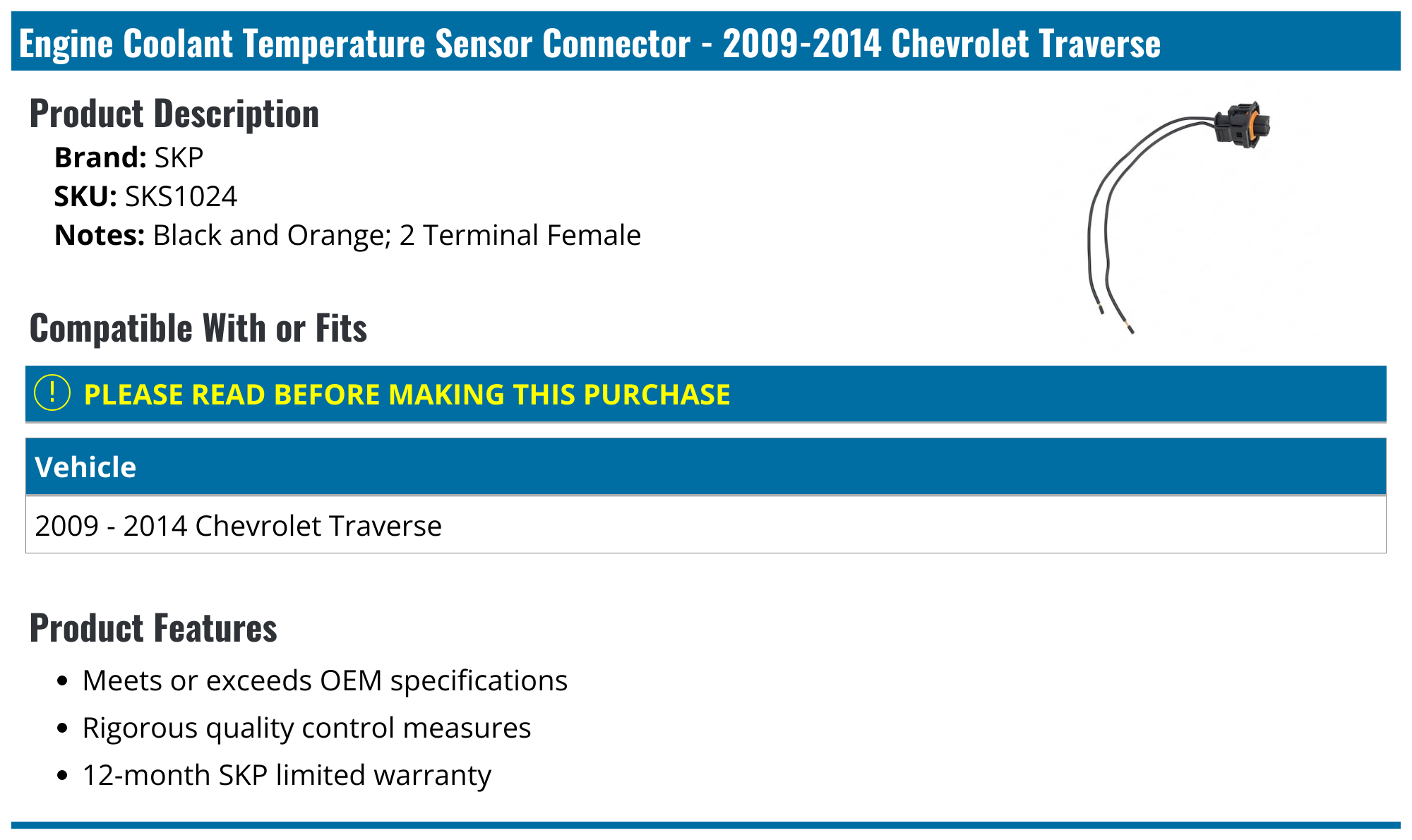 2009-2014 Chevrolet Traverse Engine Coolant Temperature Sensor ...