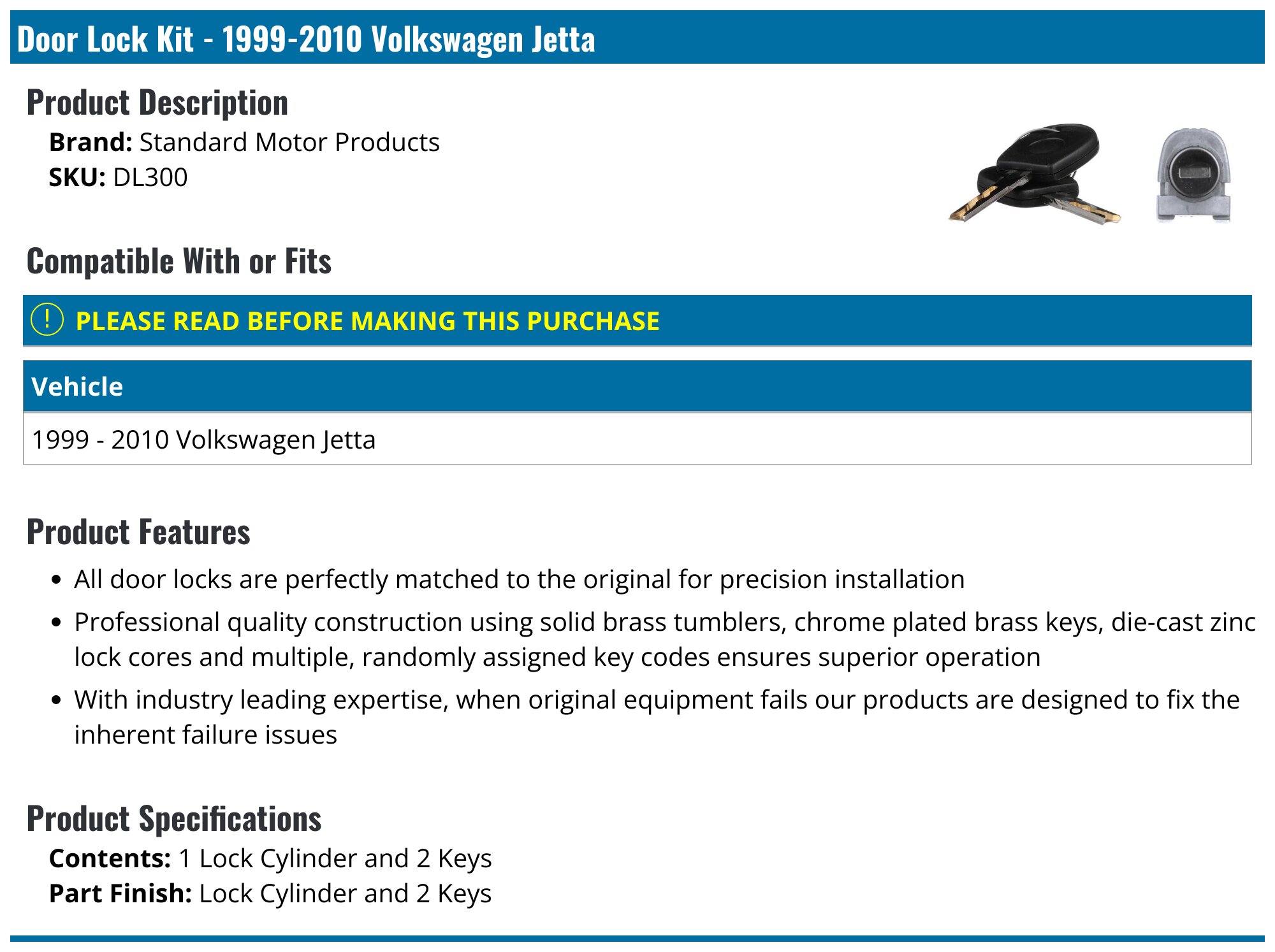 1999-2010 Volkswagen Jetta Door Lock Kit - Standard Motor Products ...