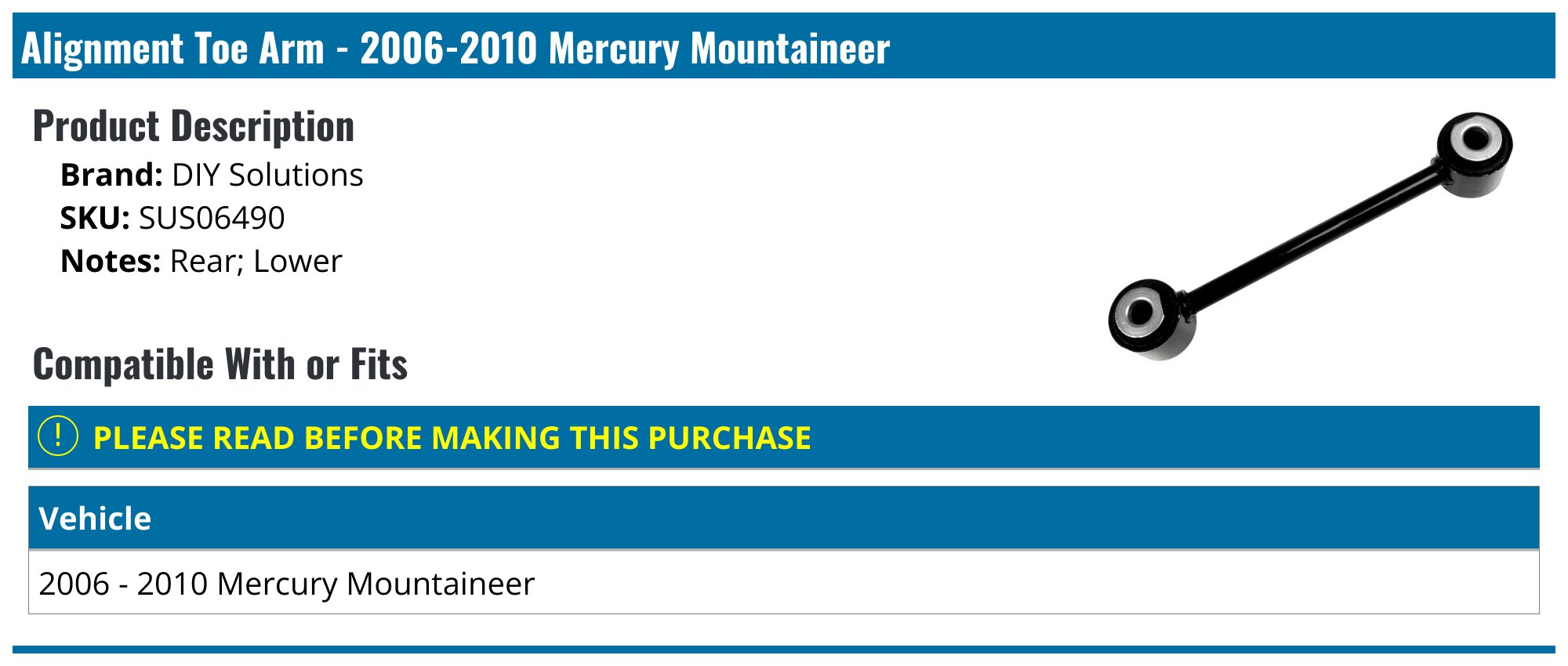 2006-2010 Mercury Mountaineer Alignment Toe Arm - DIY Solutions ...