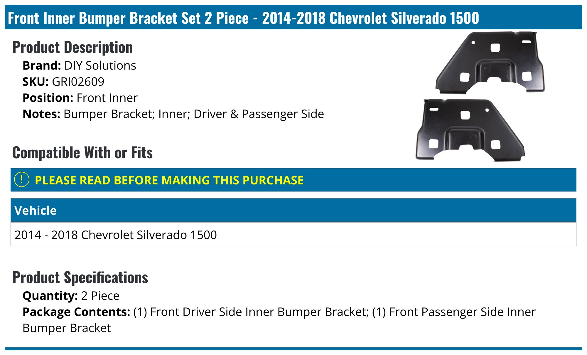 2014-2018 Chevrolet Silverado 1500 Bumper Bracket - DIY Solutions ...