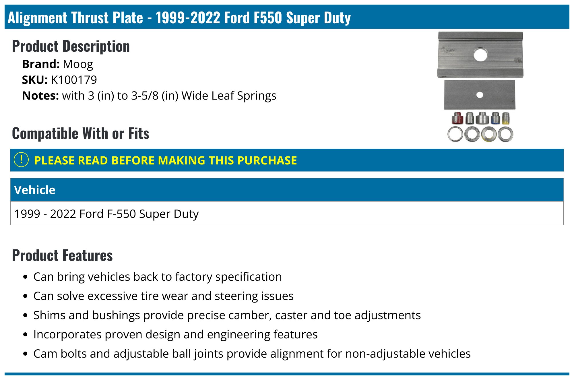 1999-2022 Ford F550 Super Duty Alignment Thrust Plate - Moog K100179 ...