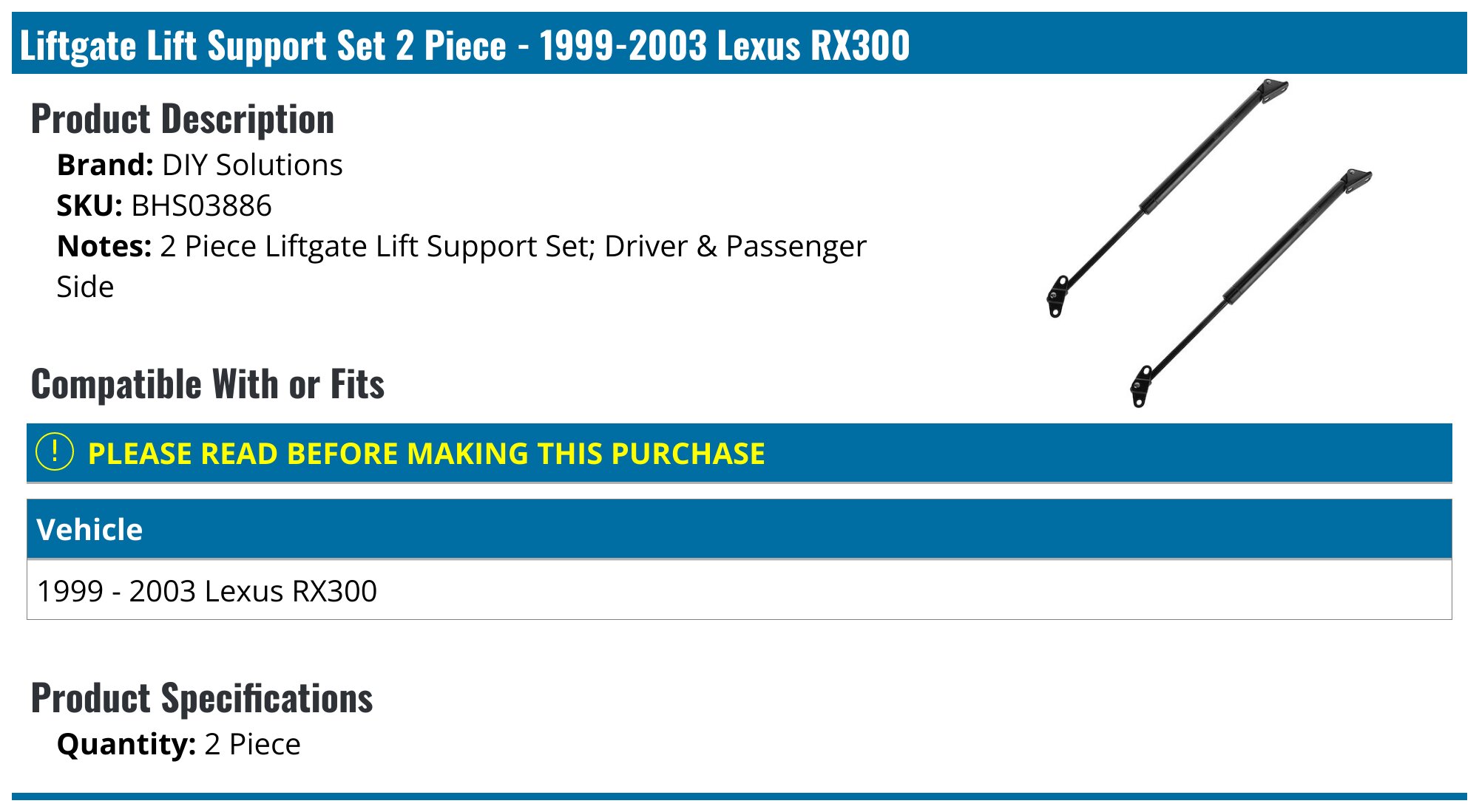 1999-2003 Lexus RX300 Liftgate Lift Support Set - DIY Solutions ...