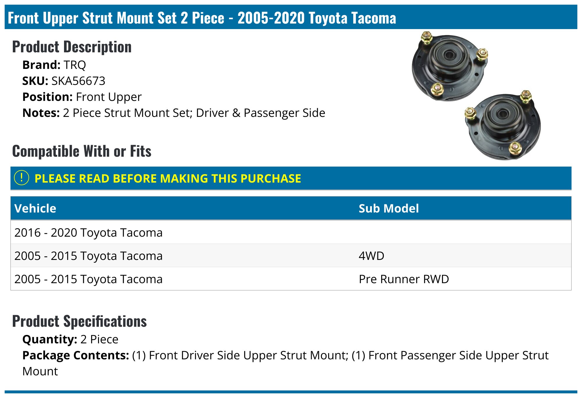 Strut Mount - Strut Mounts Replacement | Parts Geek