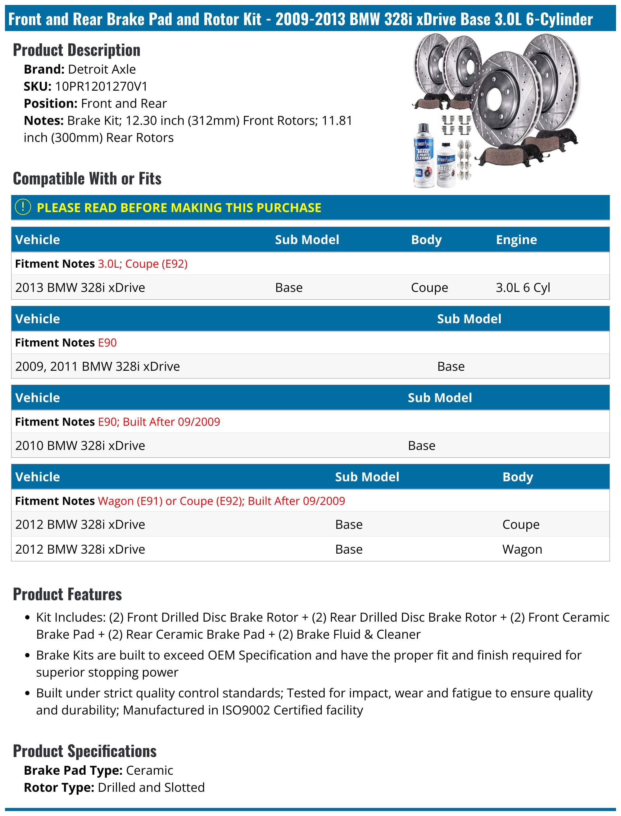2009-2013 BMW 328i xDrive Brake Rotor - Detroit Axle 10PR1201270V1 ...