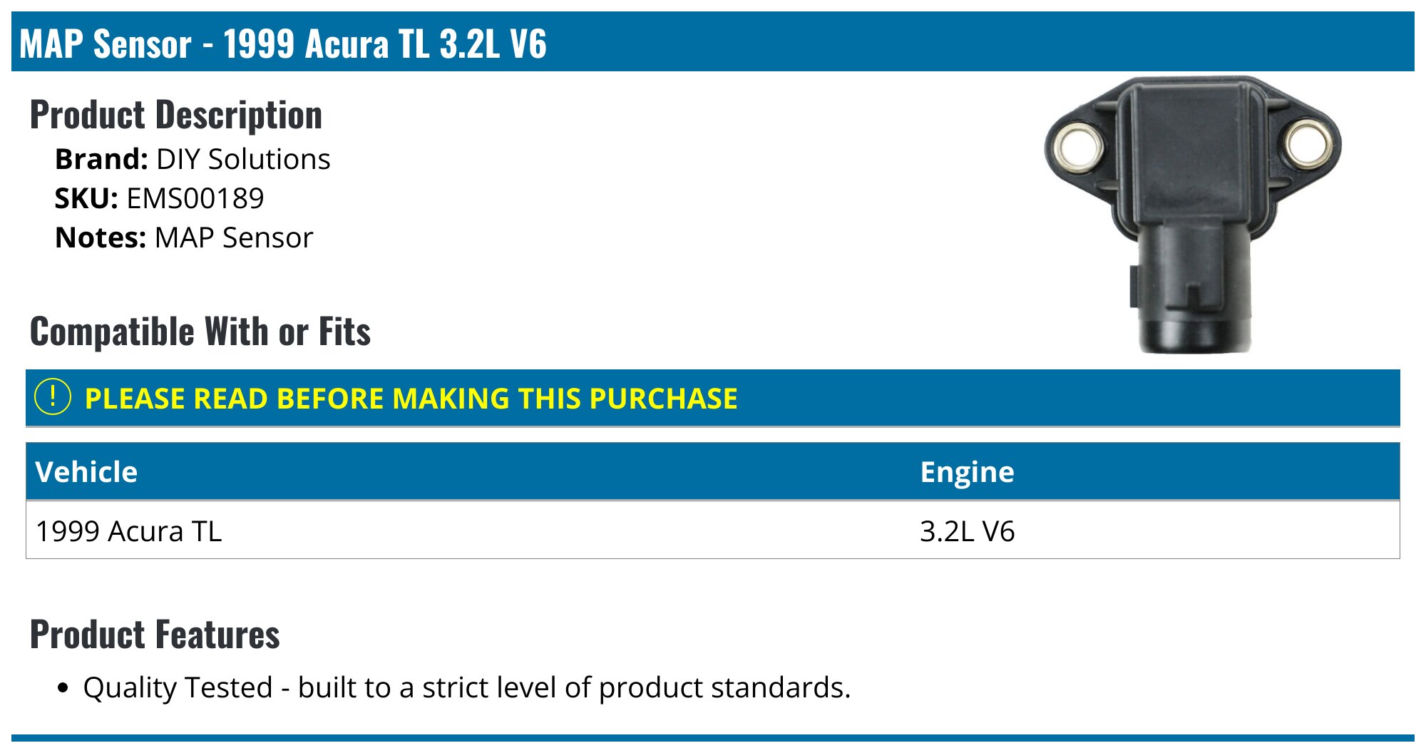 1999 Acura TL MAP Sensor - DIY Solutions EMS00189 - PartsGeek.com