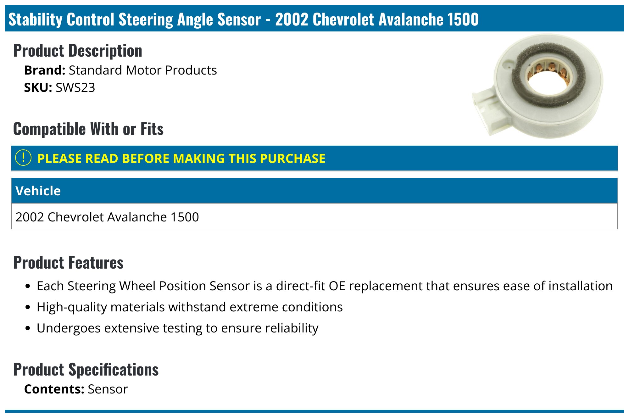 2002 Chevrolet Avalanche 1500 Air Bag Clockspring - Standard Motor ...