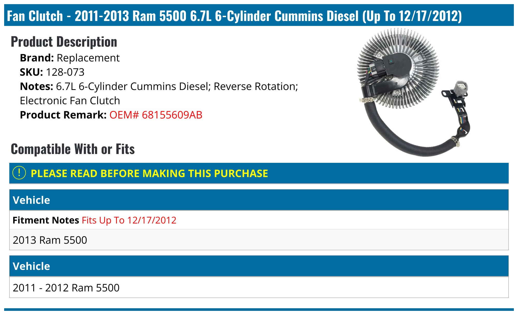 2011-2013 Ram 5500 Fan Clutch - Replacement 128-073 - PartsGeek.com