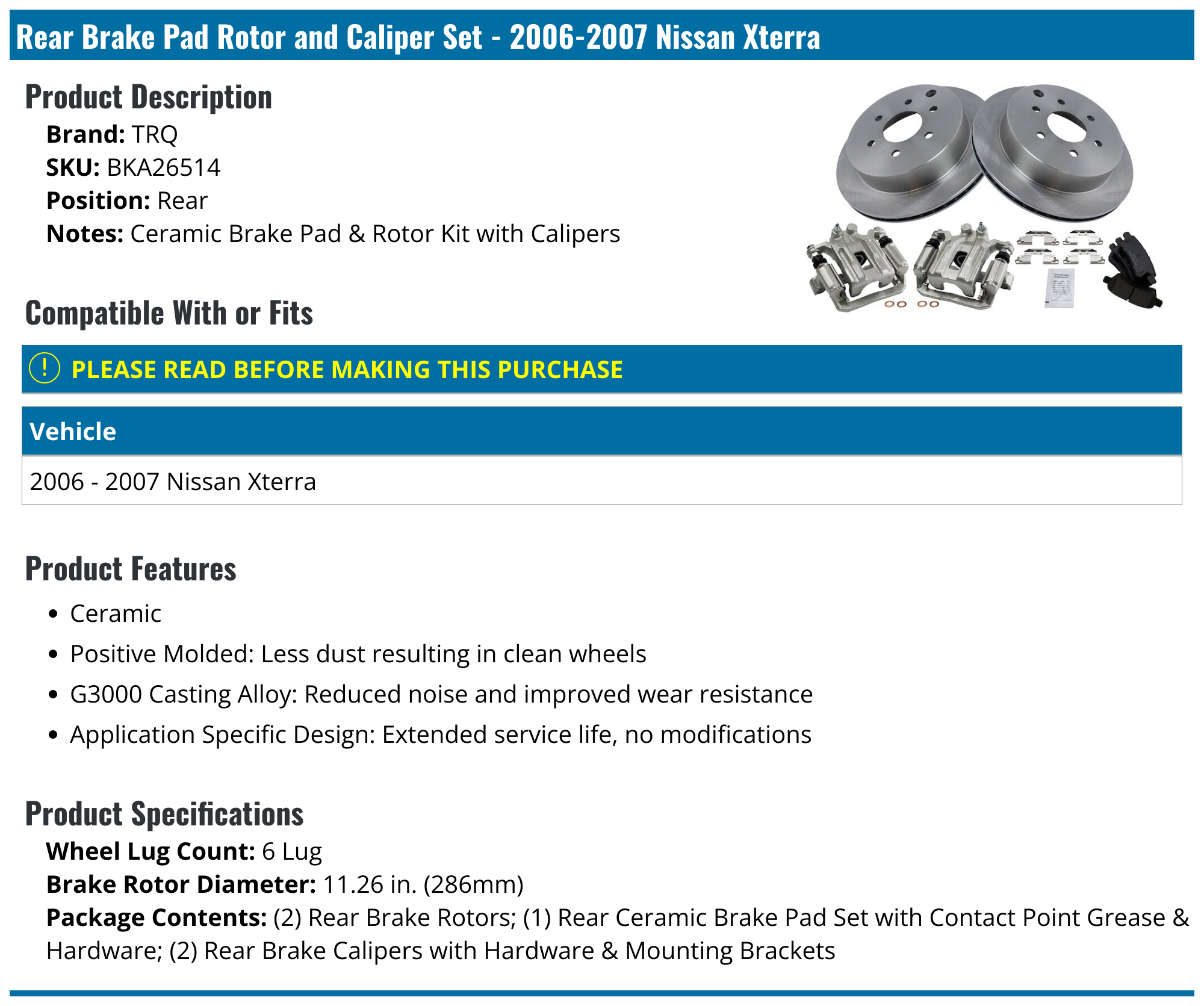2006-2007 Nissan Xterra Brake Rotor - TRQ BKA26514 - Rear - PartsGeek.com