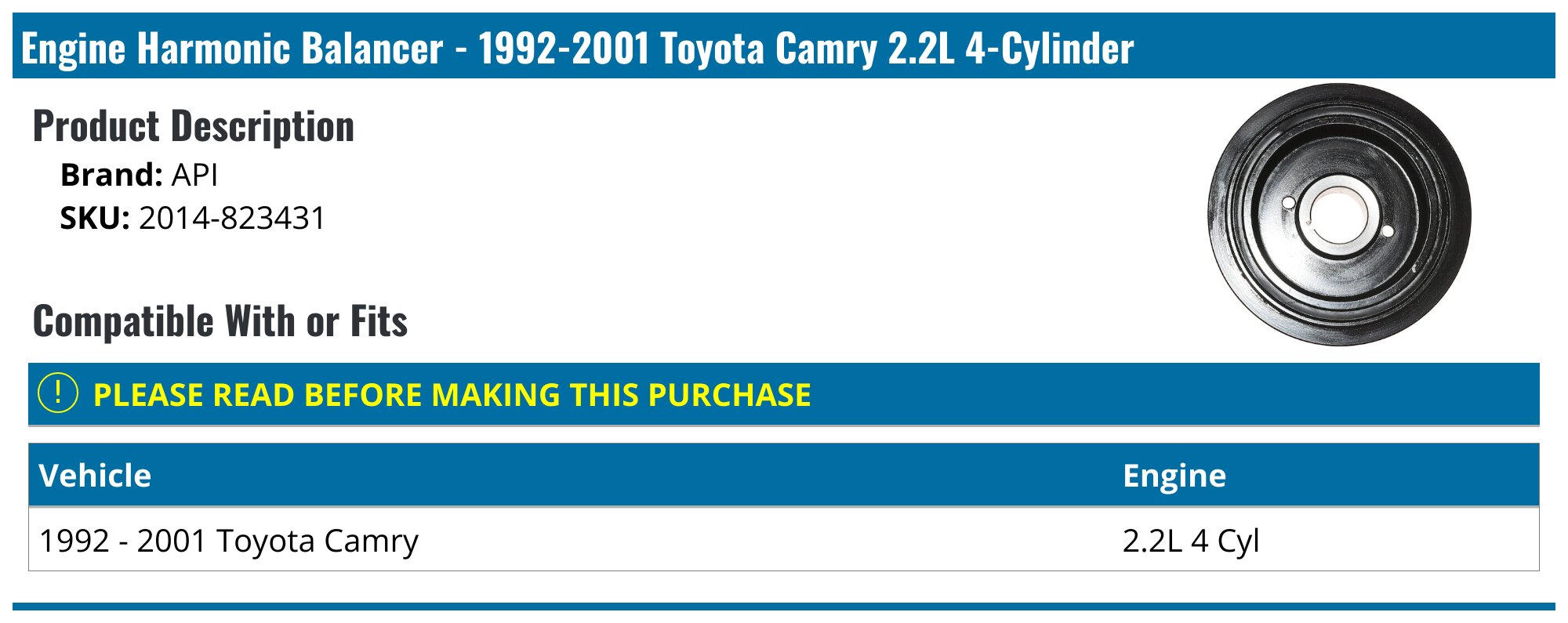 1992-2001 Toyota Camry Engine Harmonic Balancer - API 7948-02269554 ...