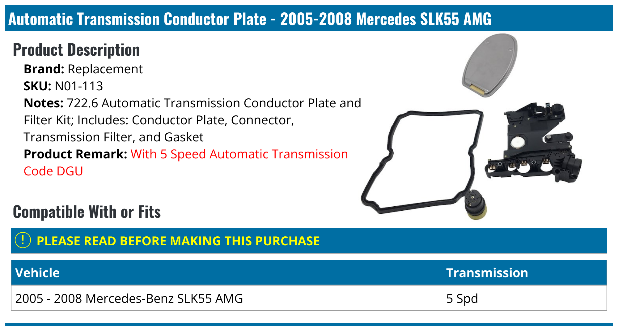 2005-2008 Mercedes SLK55 AMG Automatic Transmission Conductor Plate ...