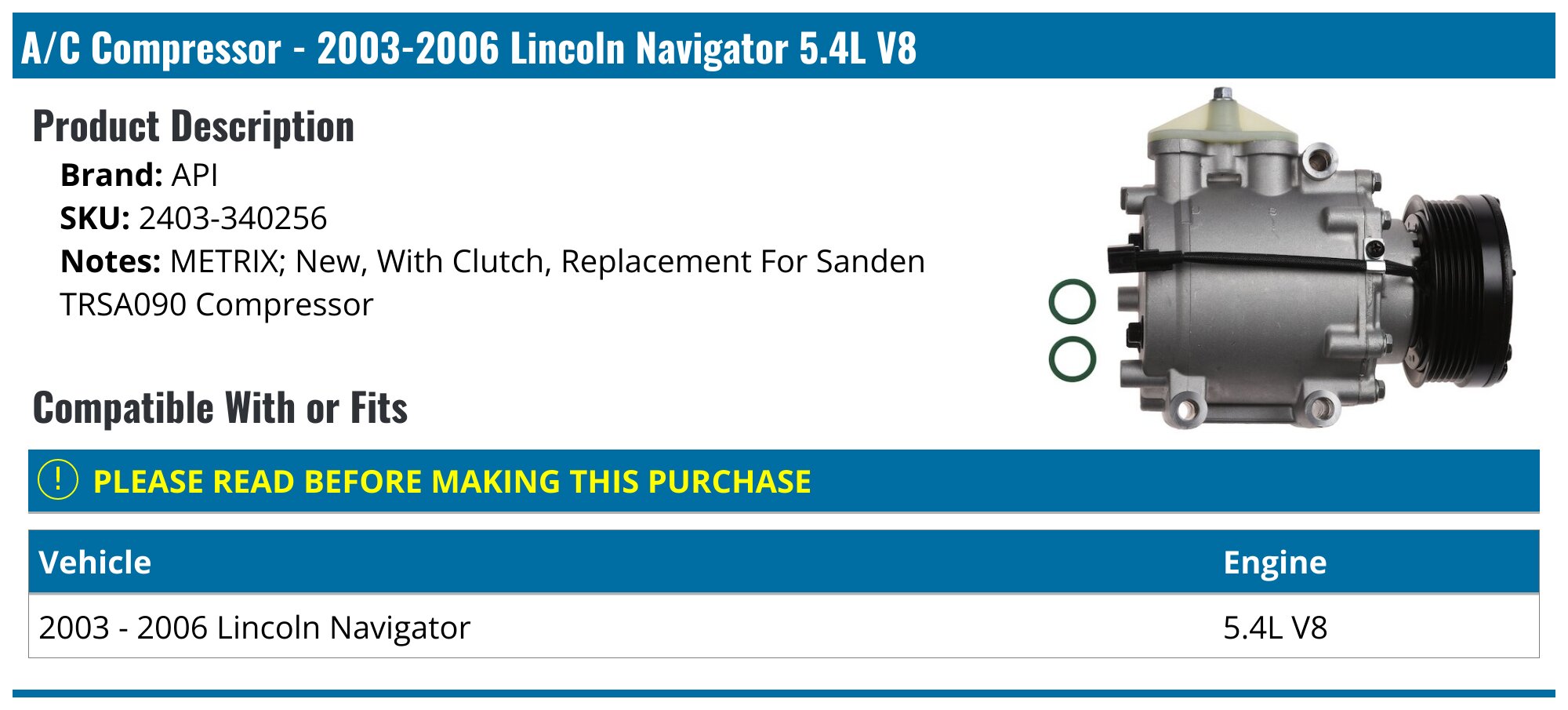 2003-2006 Lincoln Navigator A/C Compressor - API 5660-02148597 ...