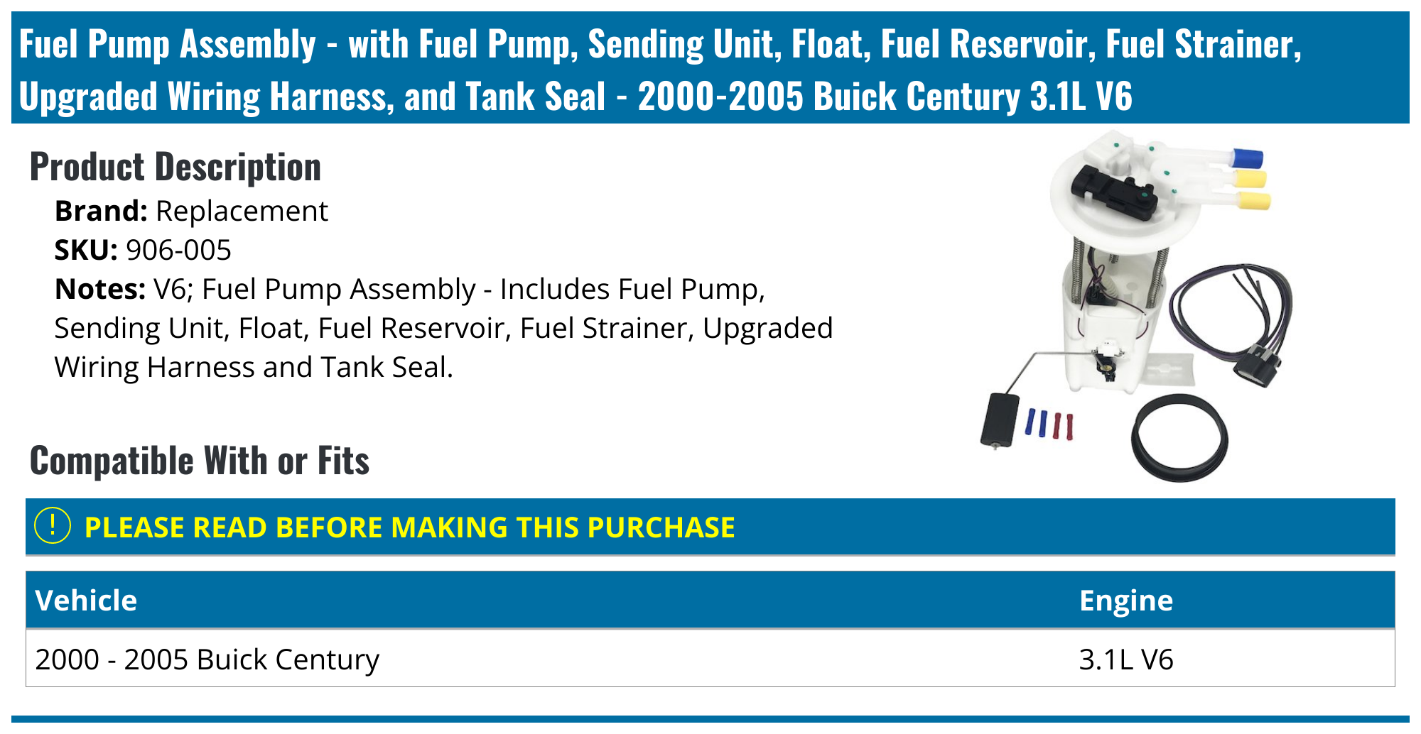 2000-2005 Buick Century Fuel Pump - Replacement 906-005 - PartsGeek.com