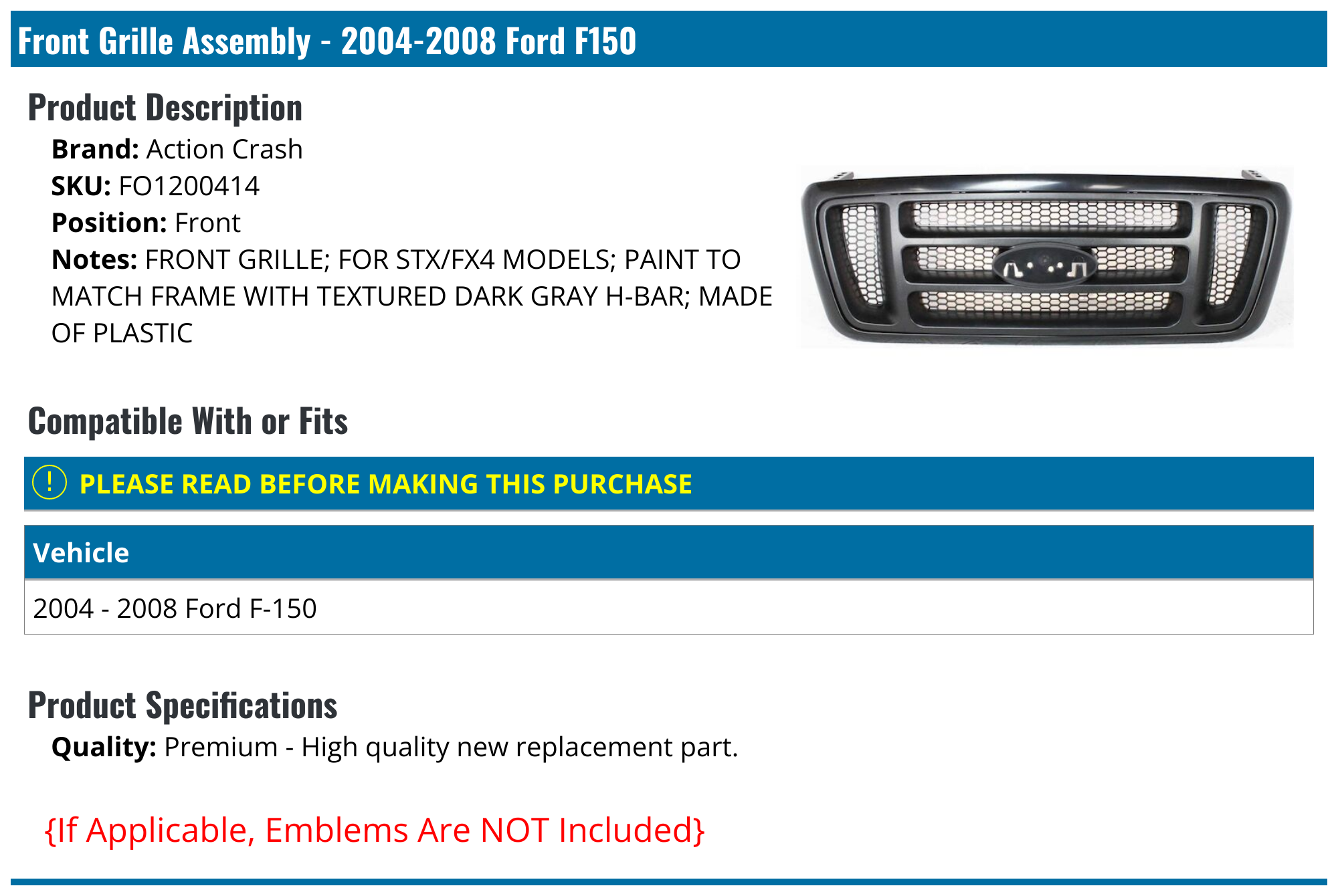 Replacement Grille Assembly | New OEM & Chrome Car Grilles - Parts Geek