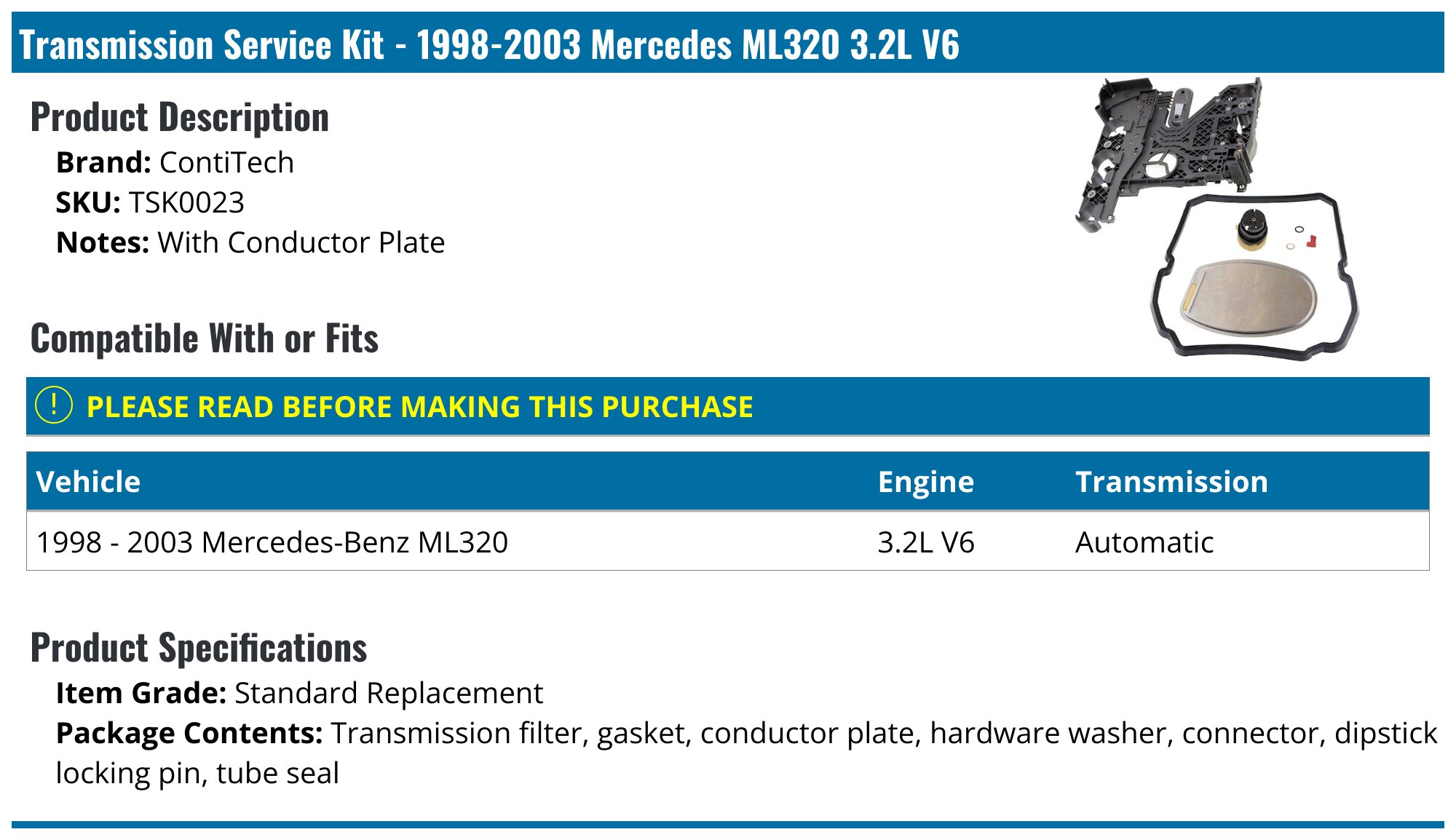 1998-2003 Mercedes ML320 Automatic Transmission Filter - ContiTech ...