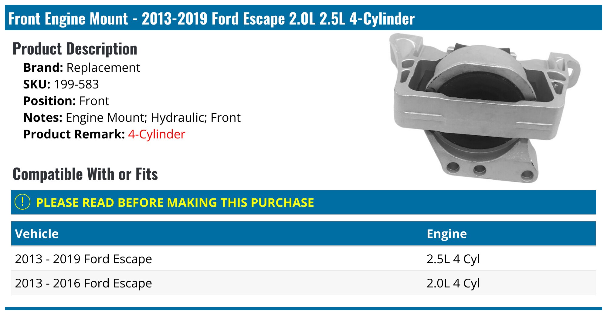 Ford Engine Mount | Focus F150 Escape Fusion - 2014 2013 2010 2007