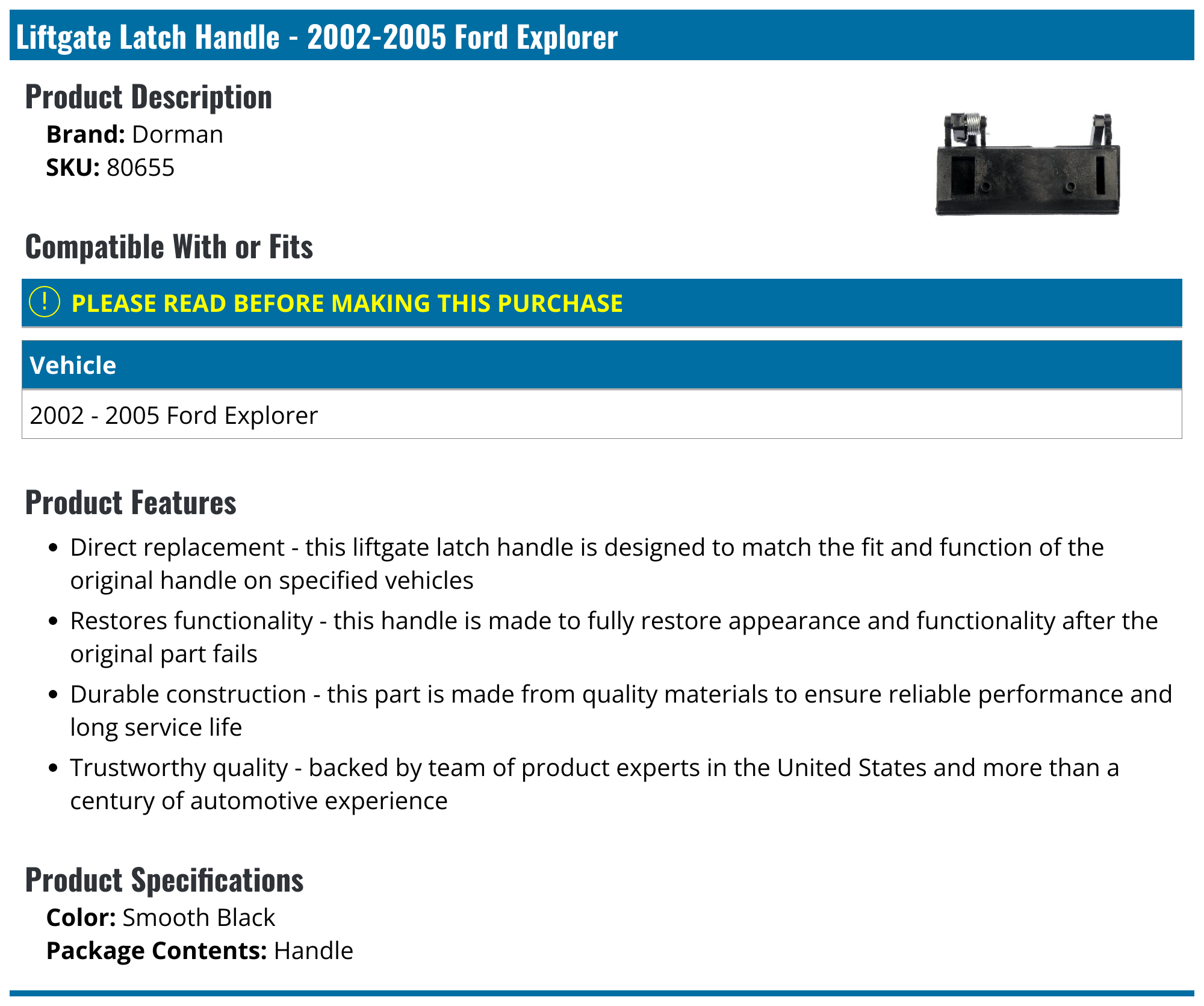 2002-2005 Ford Explorer Tailgate Latch Assembly - Dorman 80655 ...