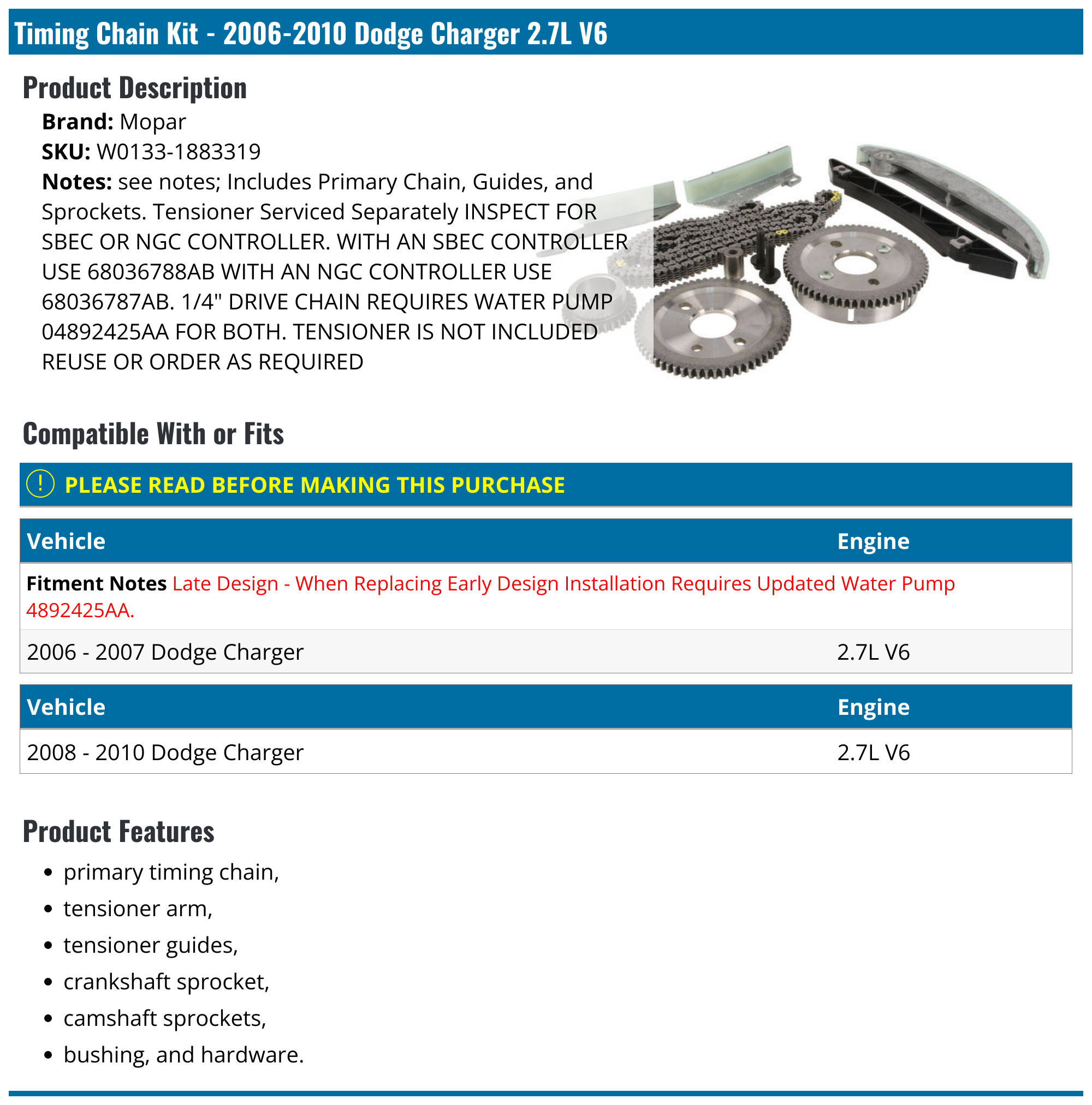 2006-2010 Dodge Charger Timing Chain - Mopar W0133-1883319 - PartsGeek.com