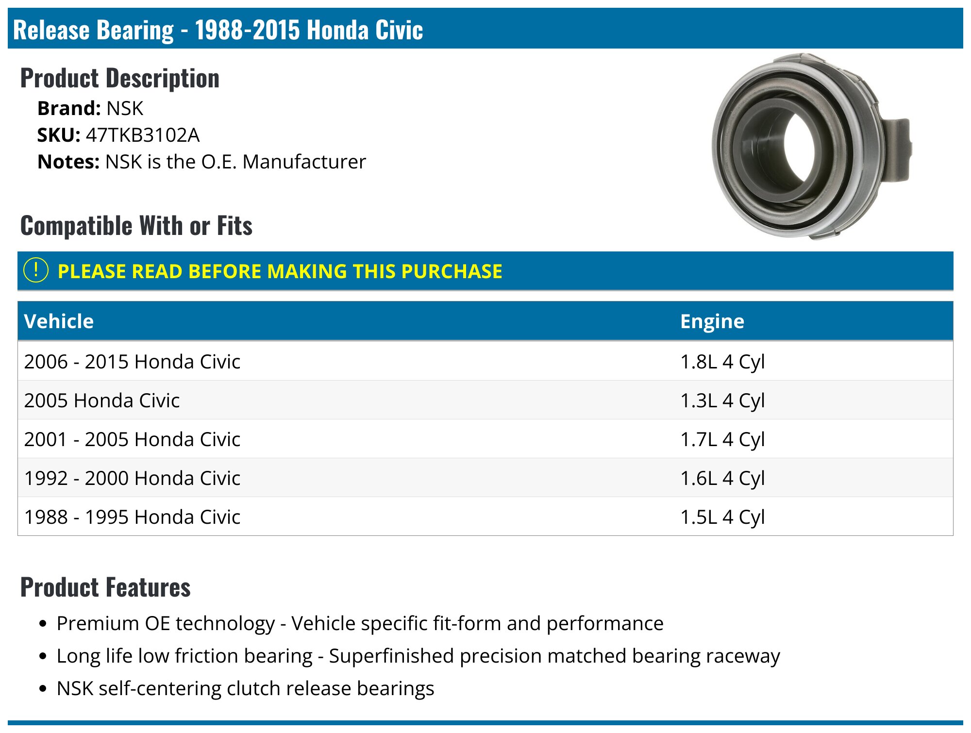 Throw Out Bearing Replacement - Clutch Release Bearing | Parts Geek