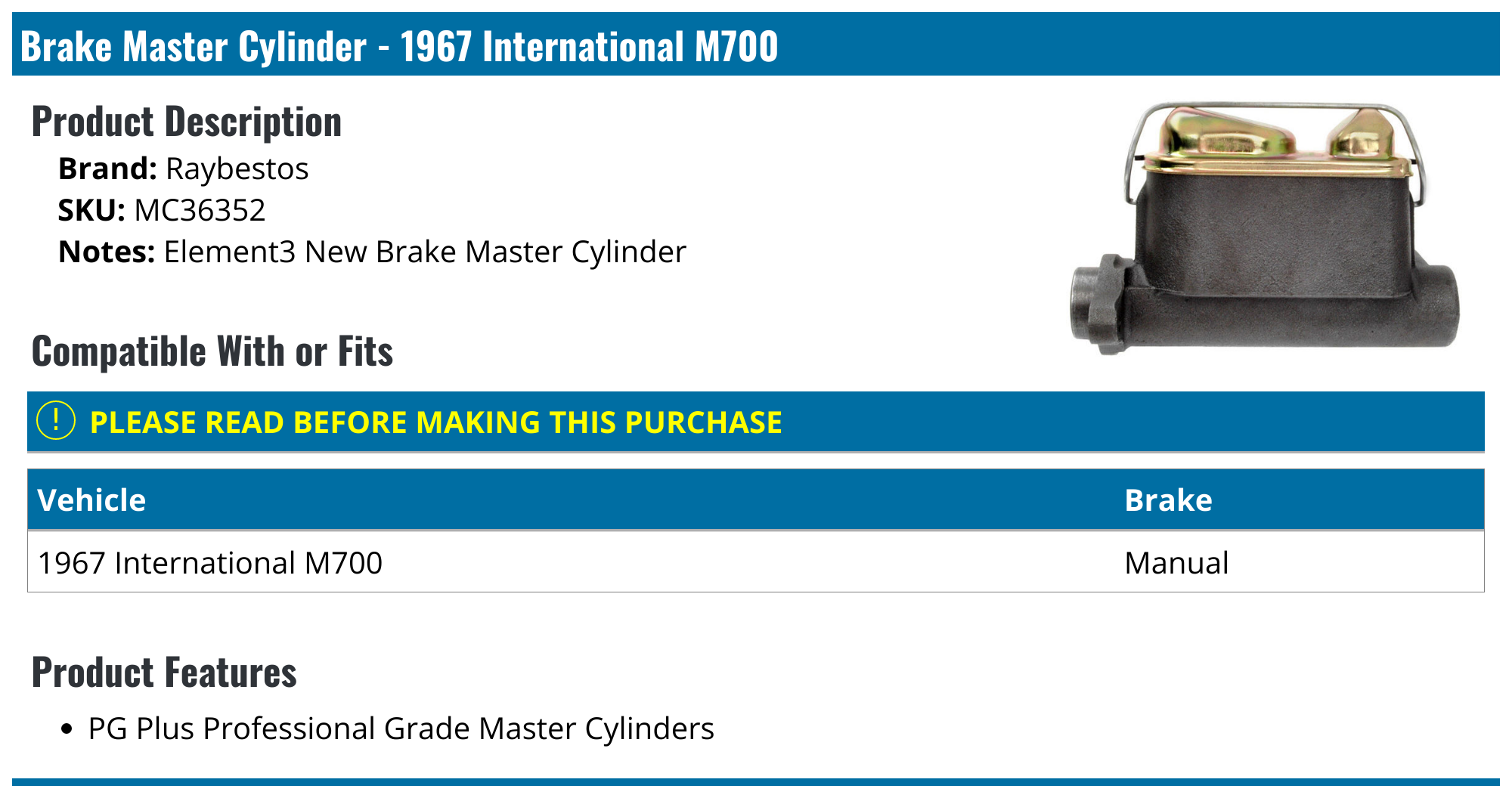 1967 International M700 Brake Master Cylinder - Raybestos MC36352 ...
