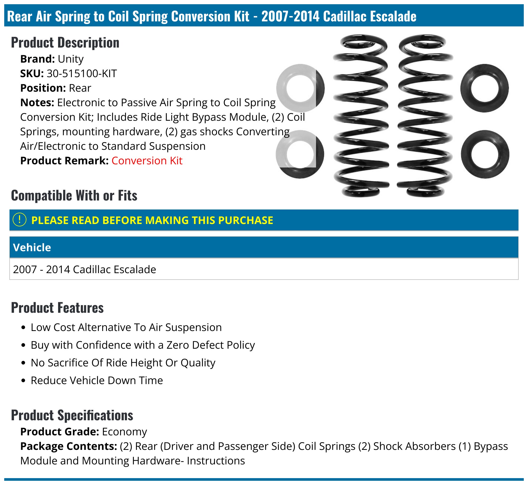 2007-2014 Cadillac Escalade Air Spring to Coil Spring Conversion Kit ...