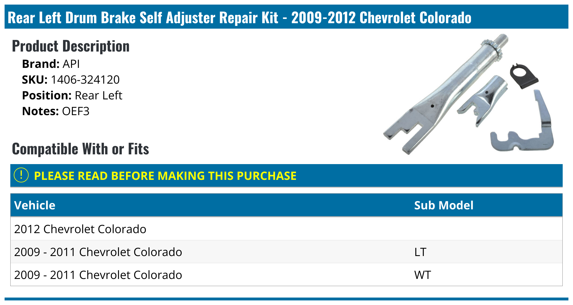 2009-2012 Chevrolet Colorado Drum Brake Self Adjuster Repair Kit - API ...