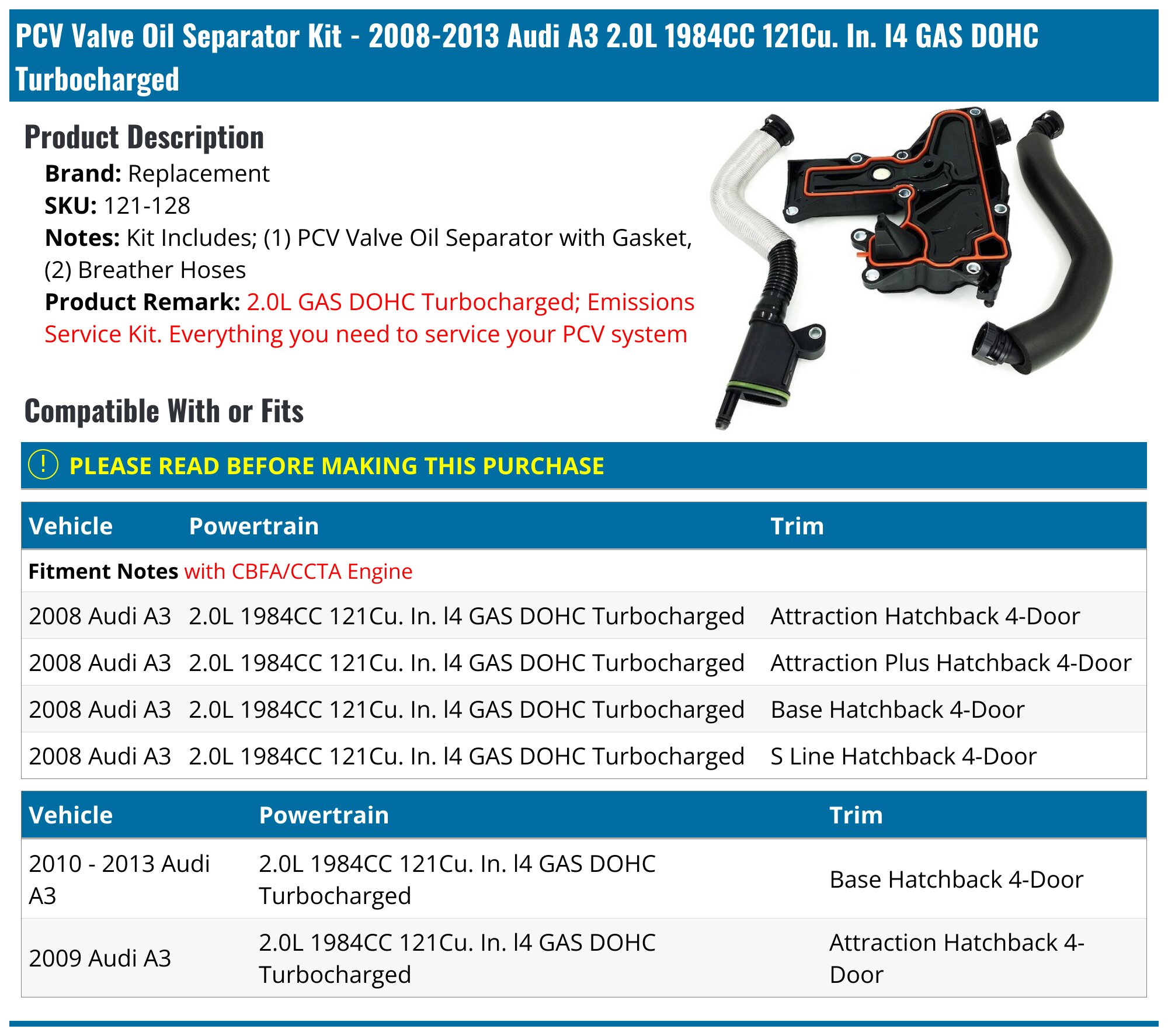 2008-2013 Audi A3 Oil Separator - Replacement 121-128 - PartsGeek.com