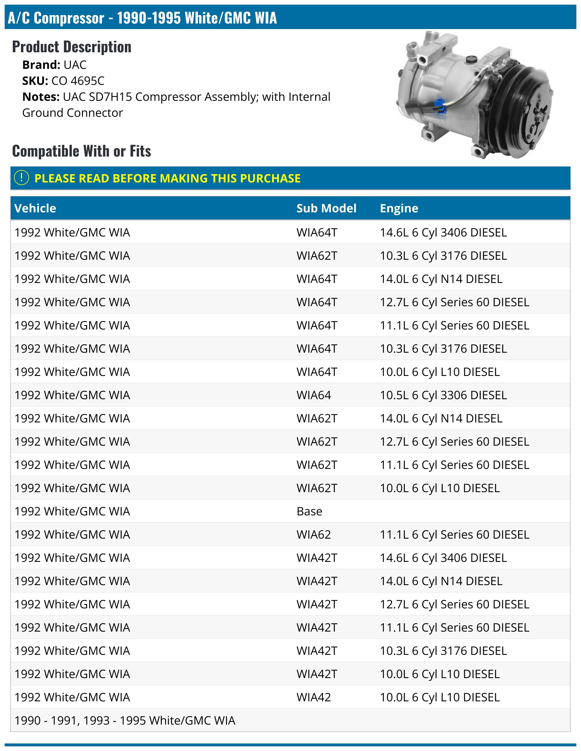 1990-1995 White/GMC WIA A/C Compressor - UAC CO 4695C - PartsGeek.com