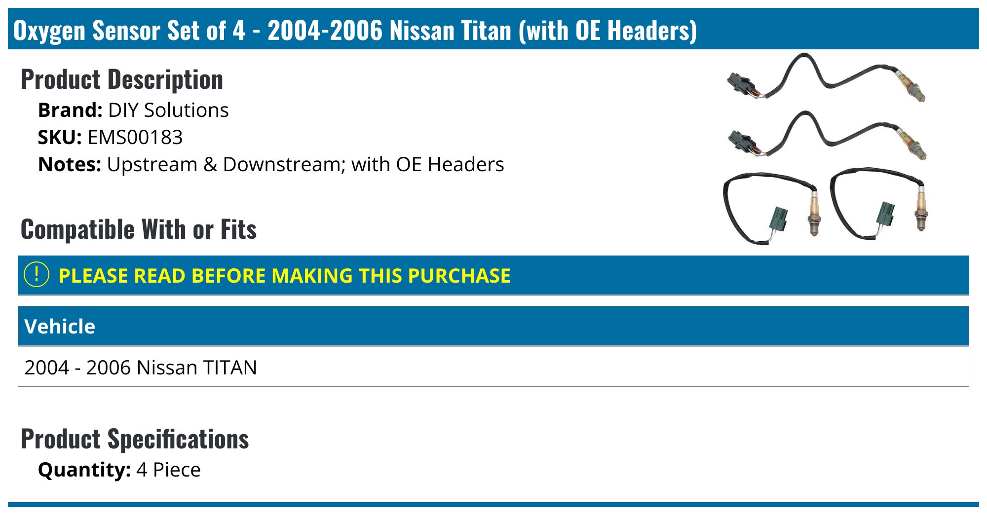 2004-2006 Nissan Titan Oxygen Sensor - DIY Solutions EMS00183 ...
