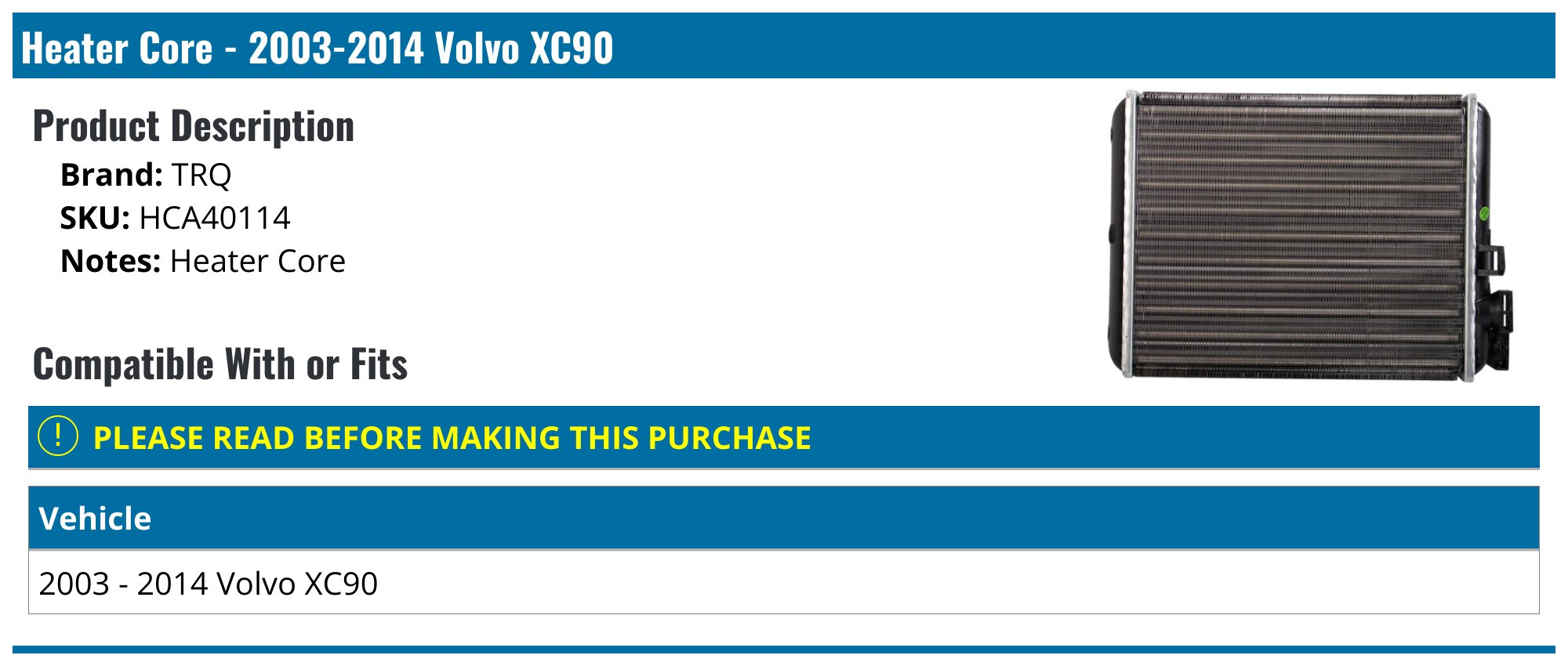 Volvo HVAC Parts Heater Core Replacement For 2003-2014 Volvo XC90 - OEM ...
