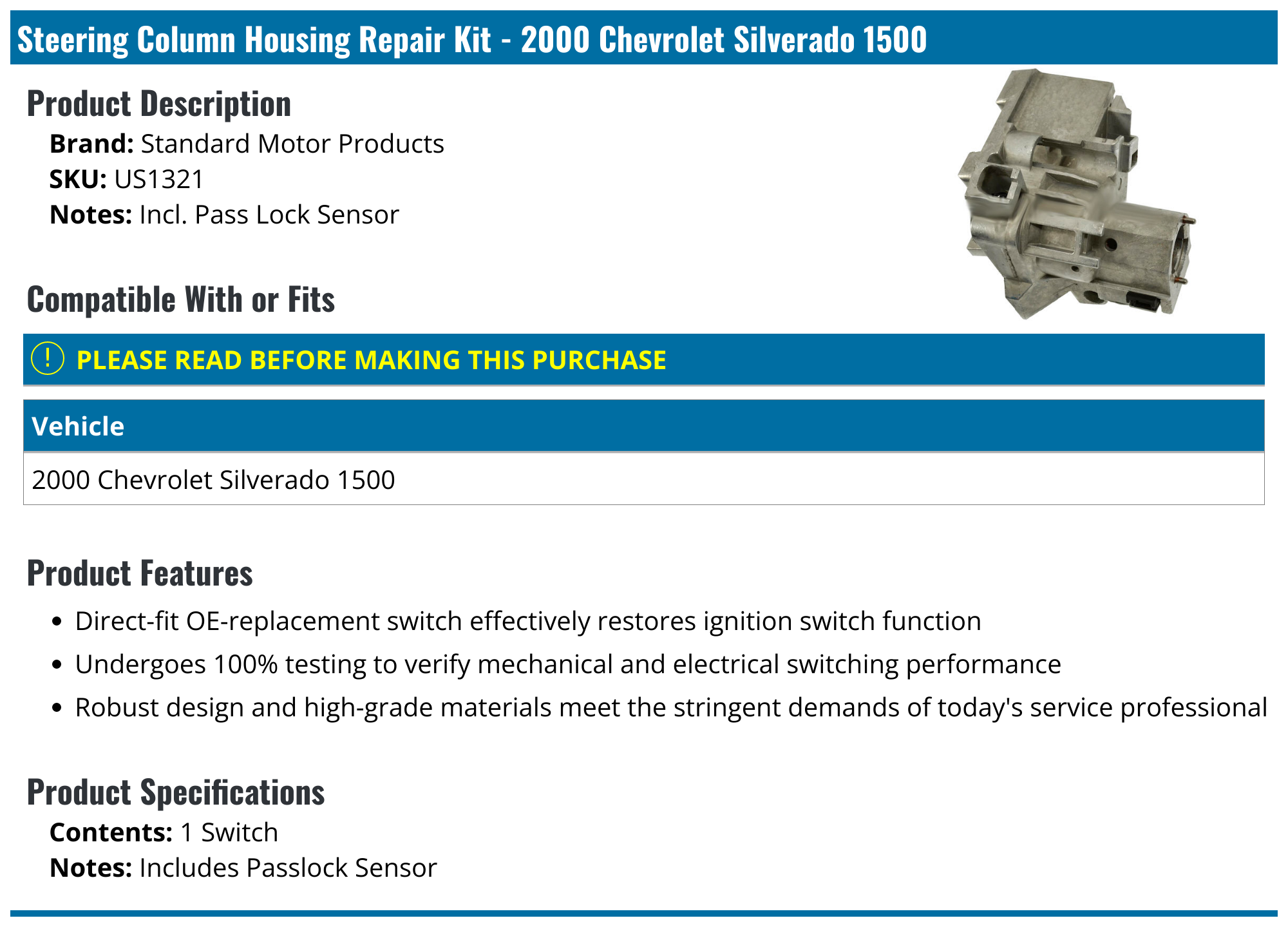 2000 Chevrolet Silverado 1500 Steering Column Housing Repair Kit ...