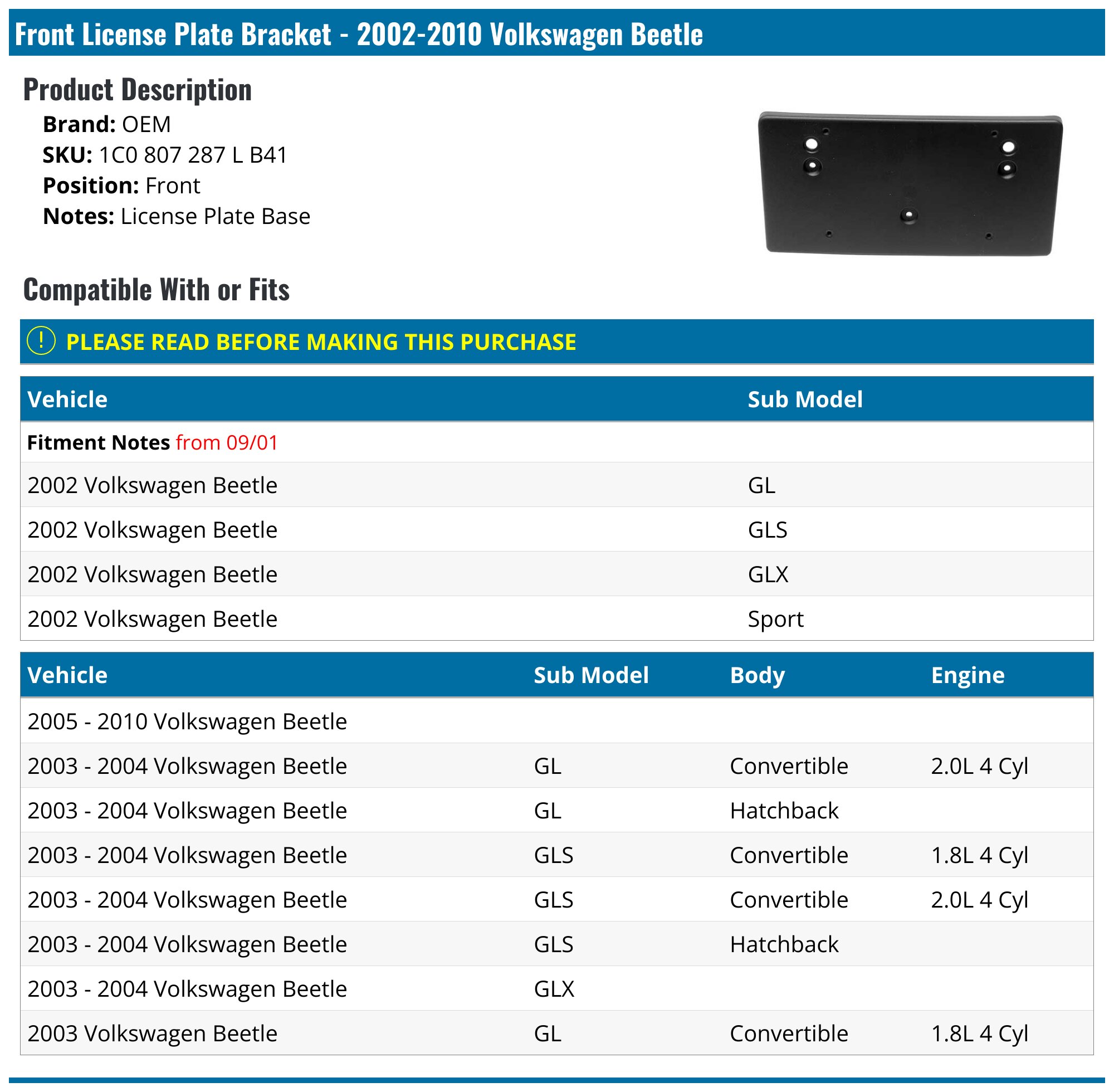 License Plate Bracket and Frame Replacement - Front & Rear | Partsgeek.com