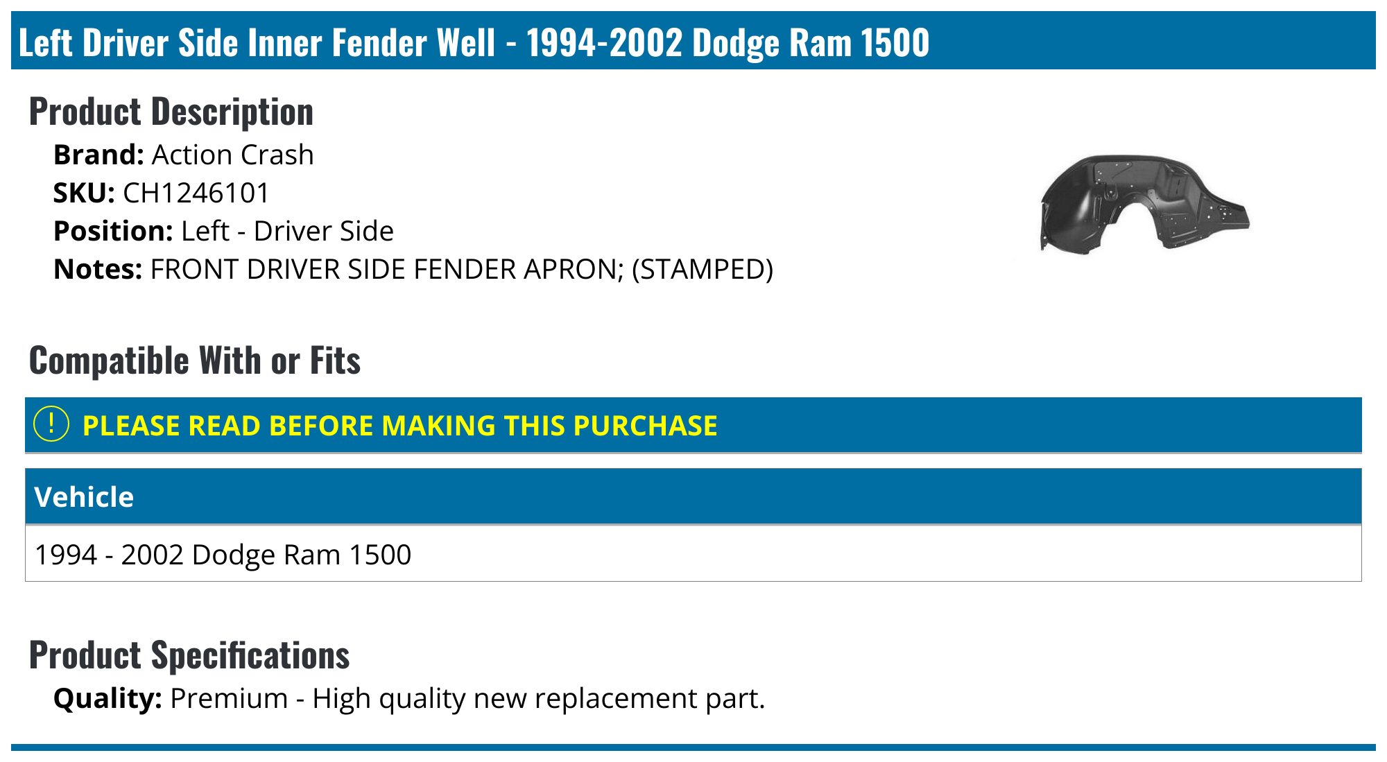 Inner Fender Well Liner - Wheel Well Liner Replacement | Parts Geek