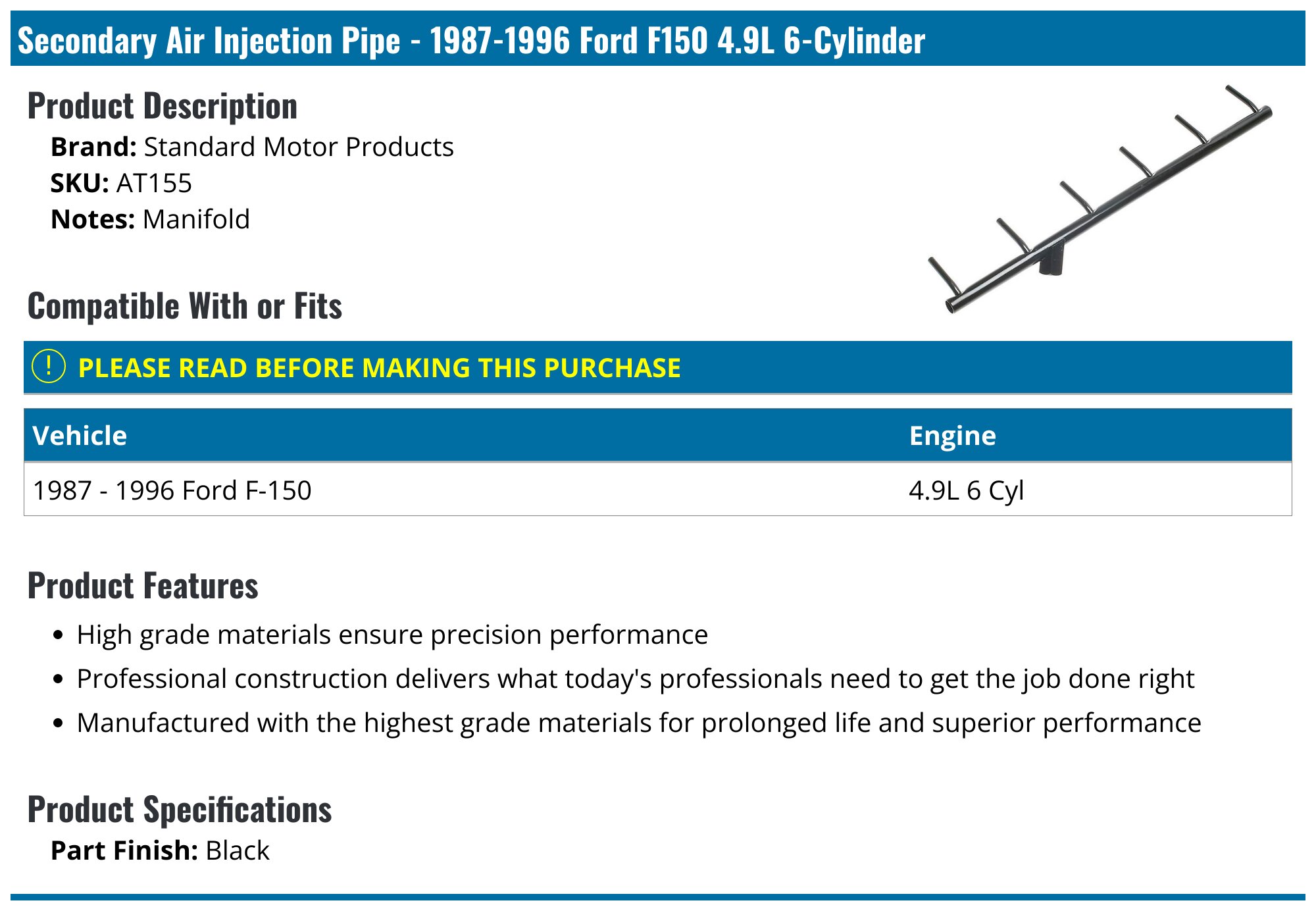 1987-1996 Ford F150 Secondary Air Injection Pipe - Standard Motor ...