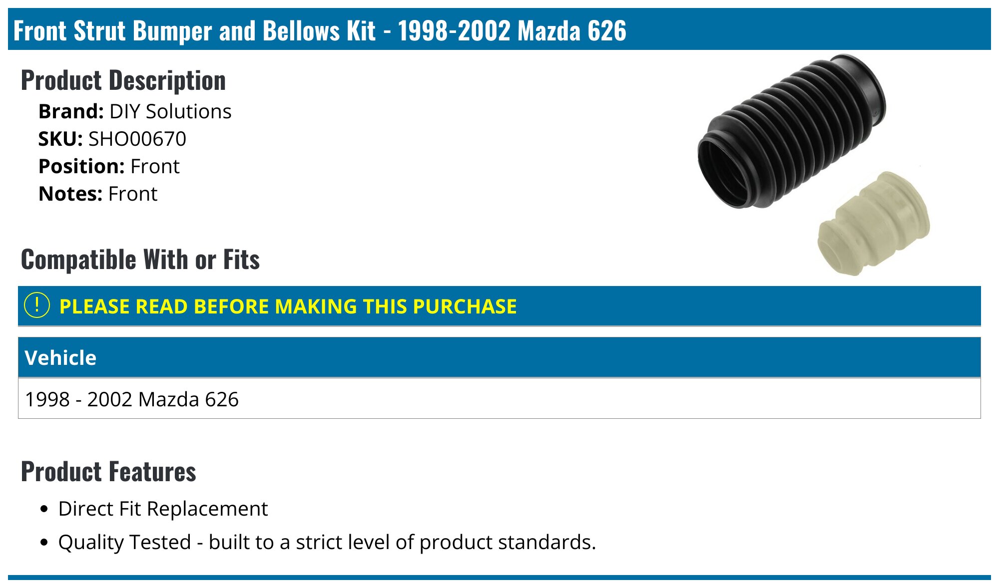 1998-2002 Mazda 626 Strut Bumper and Bellows Kit - DIY Solutions ...