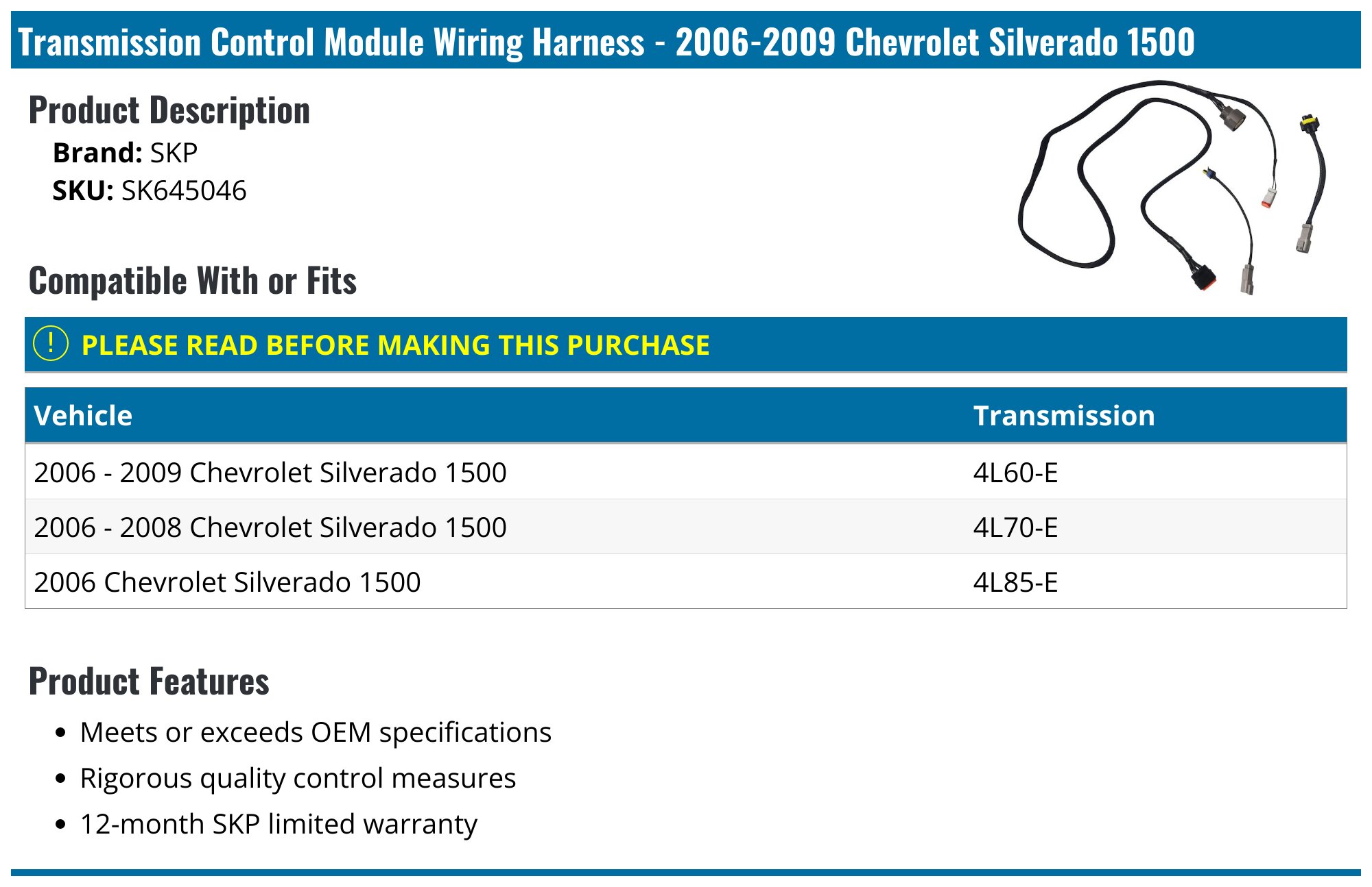 2006-2009 Chevrolet Silverado 1500 Transmission Control Module Wiring ...