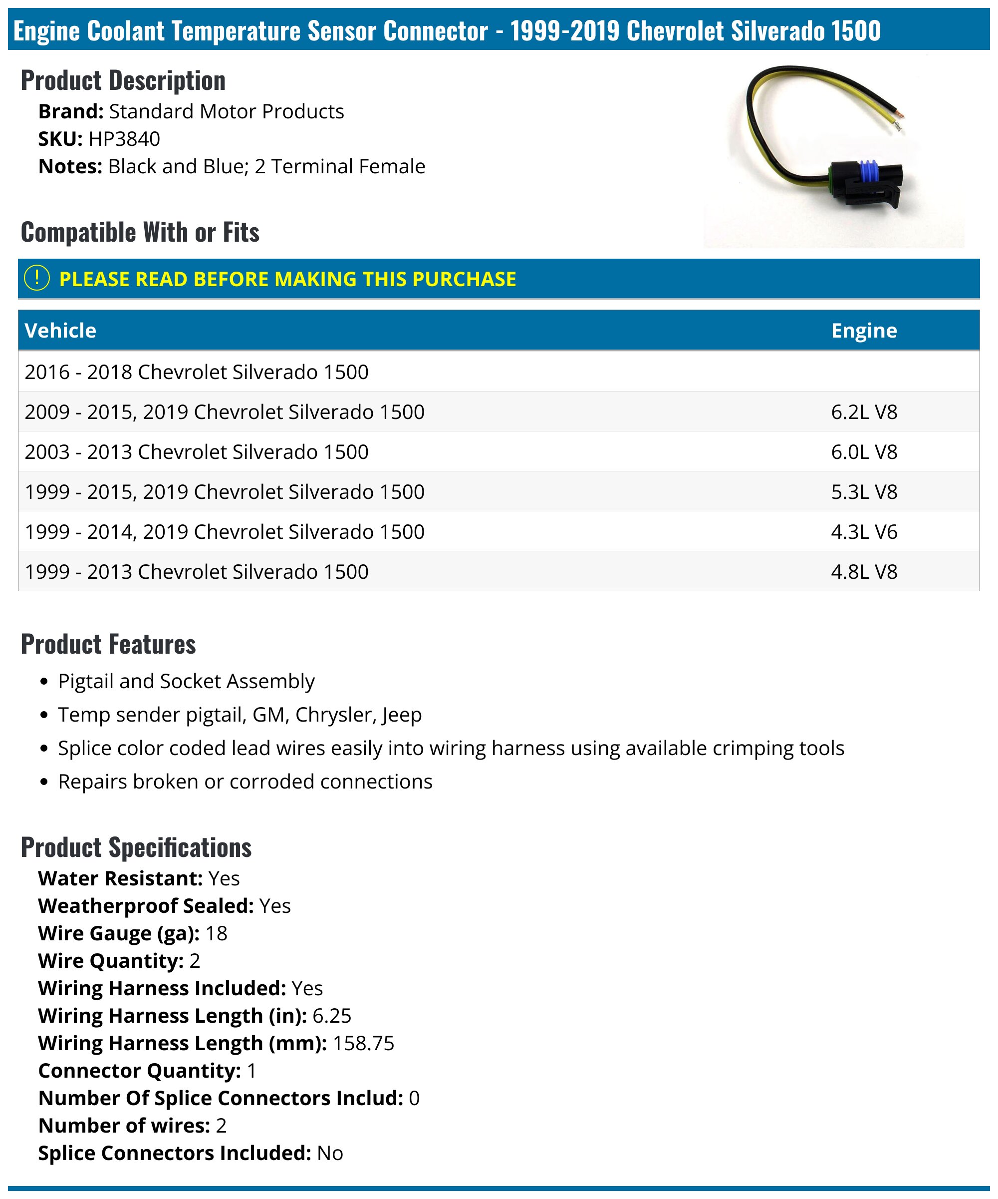 1999-2019 Chevrolet Silverado 1500 Engine Coolant Temperature Sensor ...