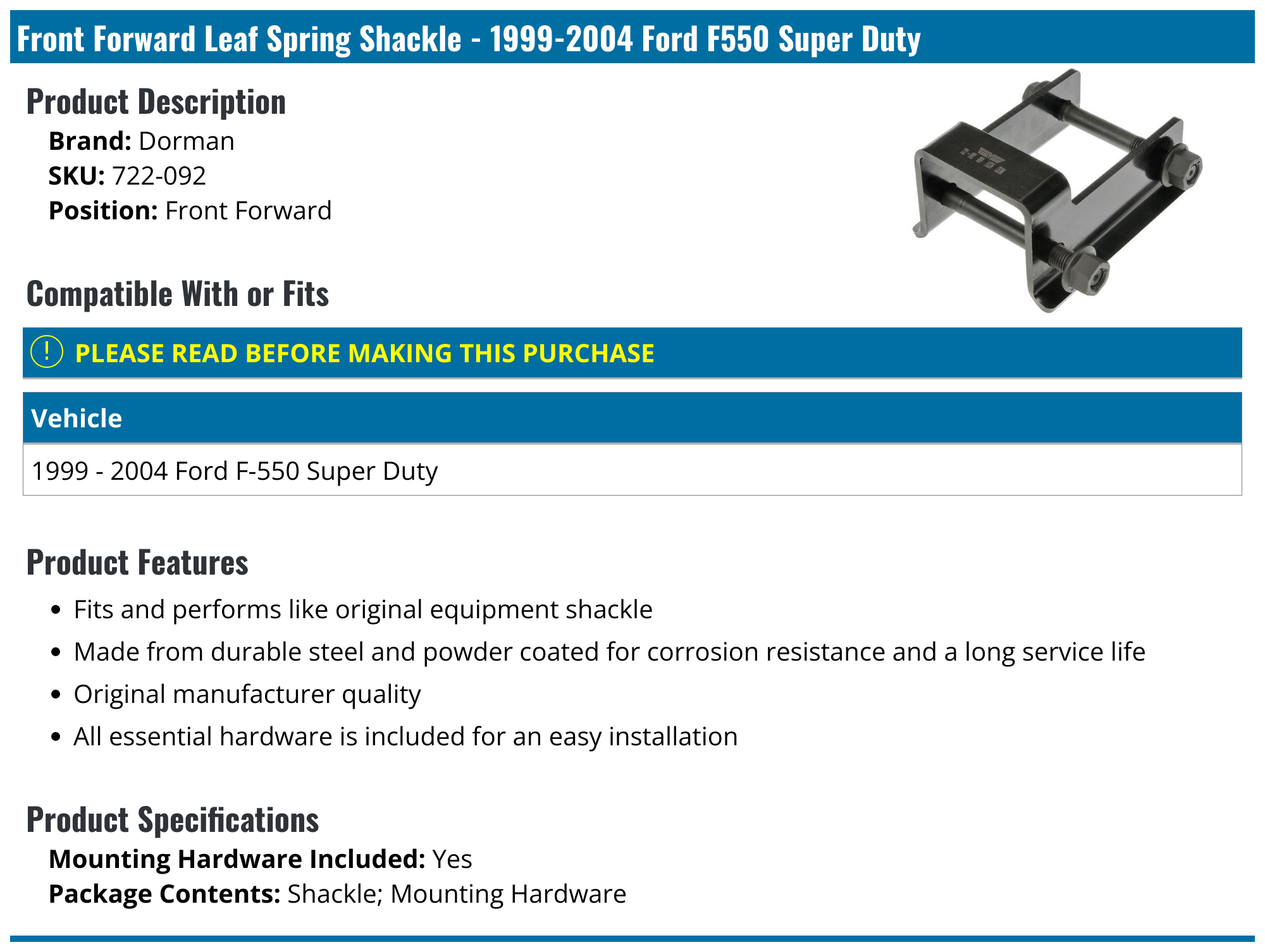 1999-2004 Ford F550 Super Duty Leaf Spring Shackle - Dorman 722-092 ...