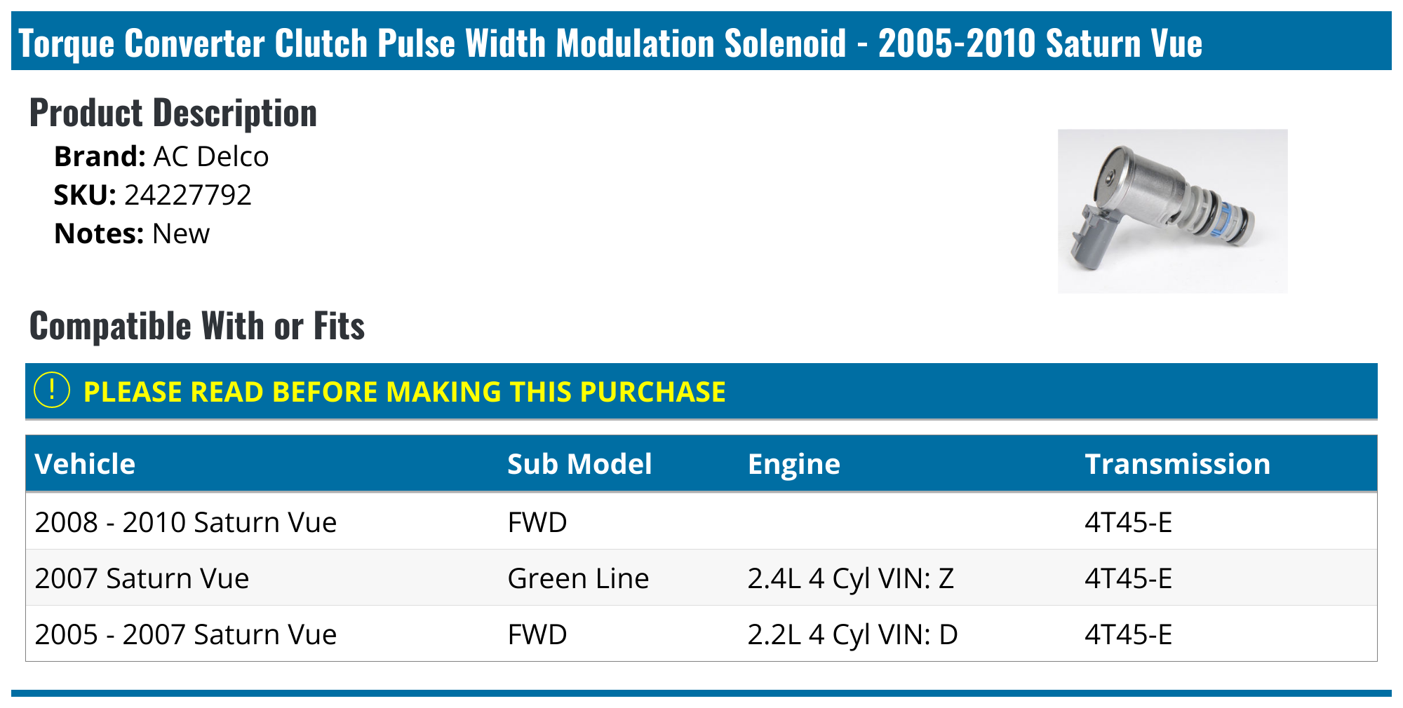 2005-2010 Saturn Vue Torque Converter Clutch Pulse Width Modulation ...